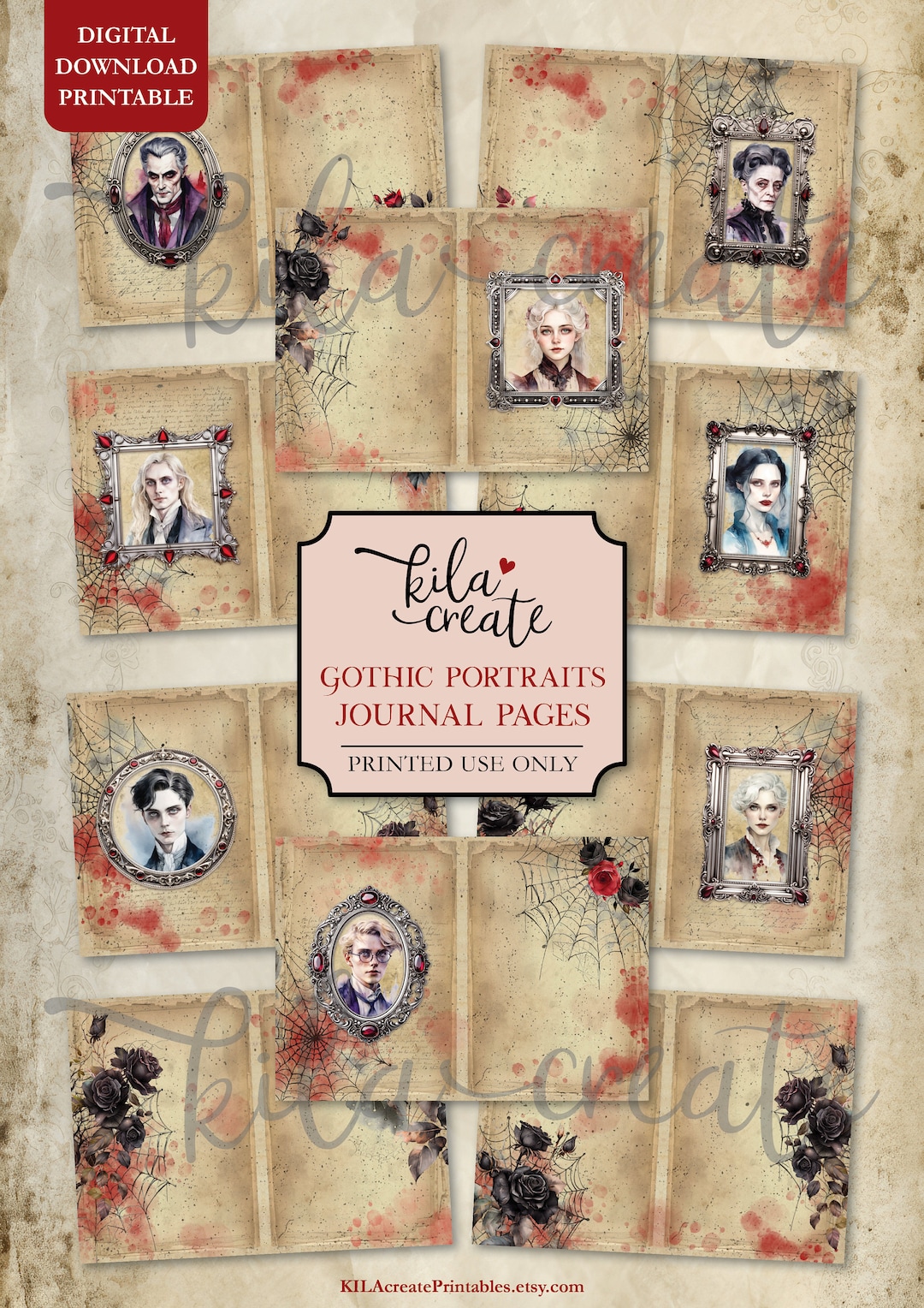 Gothic Portraits Junk Journal Pages and Papers, Gothic Journal, Digital ...