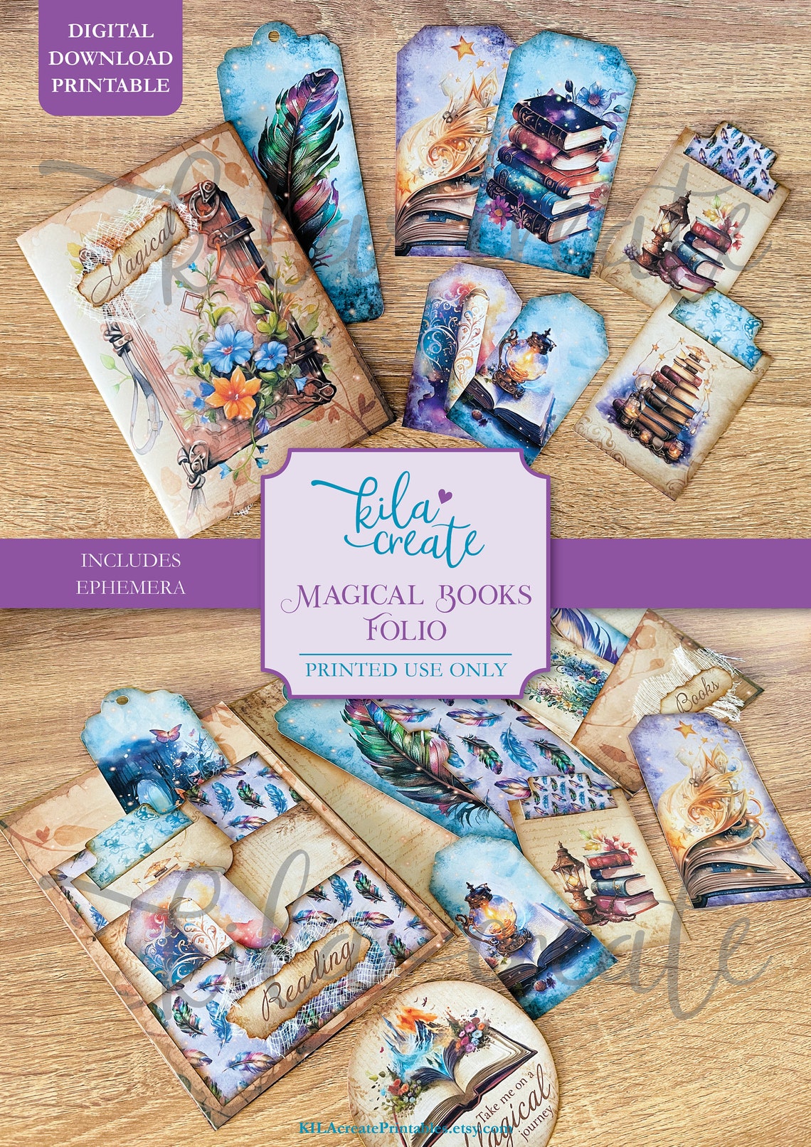 Magical Books Folio Folder, Junk Journal Kit, Fantasy Journal Folio ...