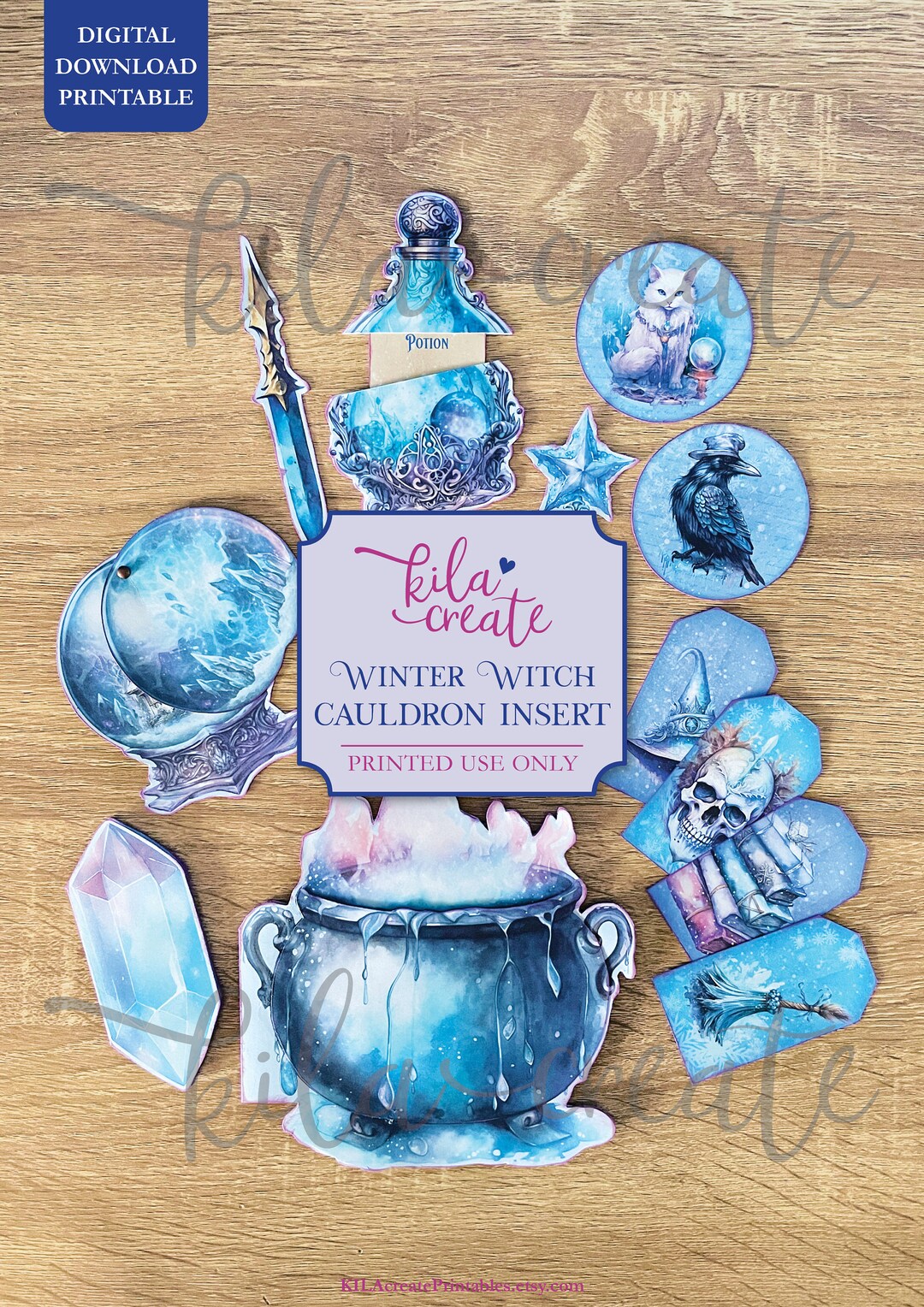 Winter Witch Cauldron Folder Folio Insert, Junk Journal Kit, Witch ...