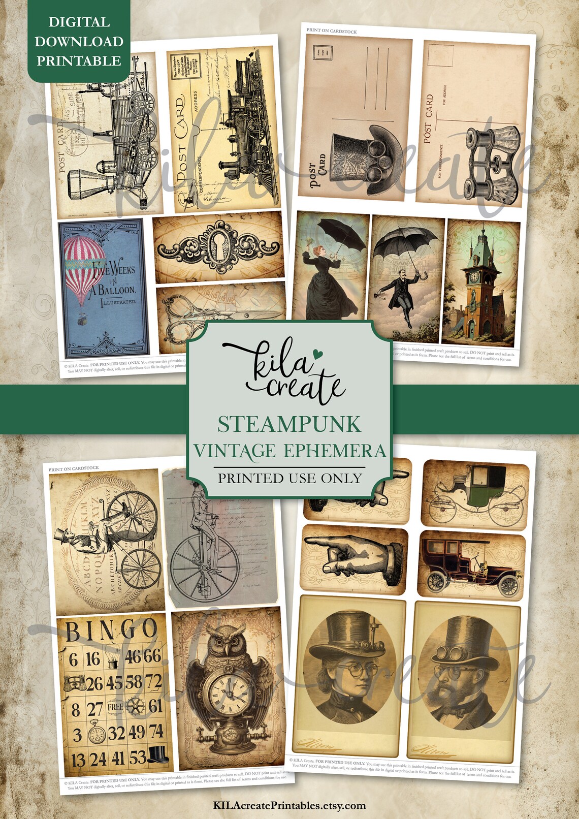 Vintage Steampunk Ephemera Pack, Victorian Ephemera, Junk Journal Kit ...