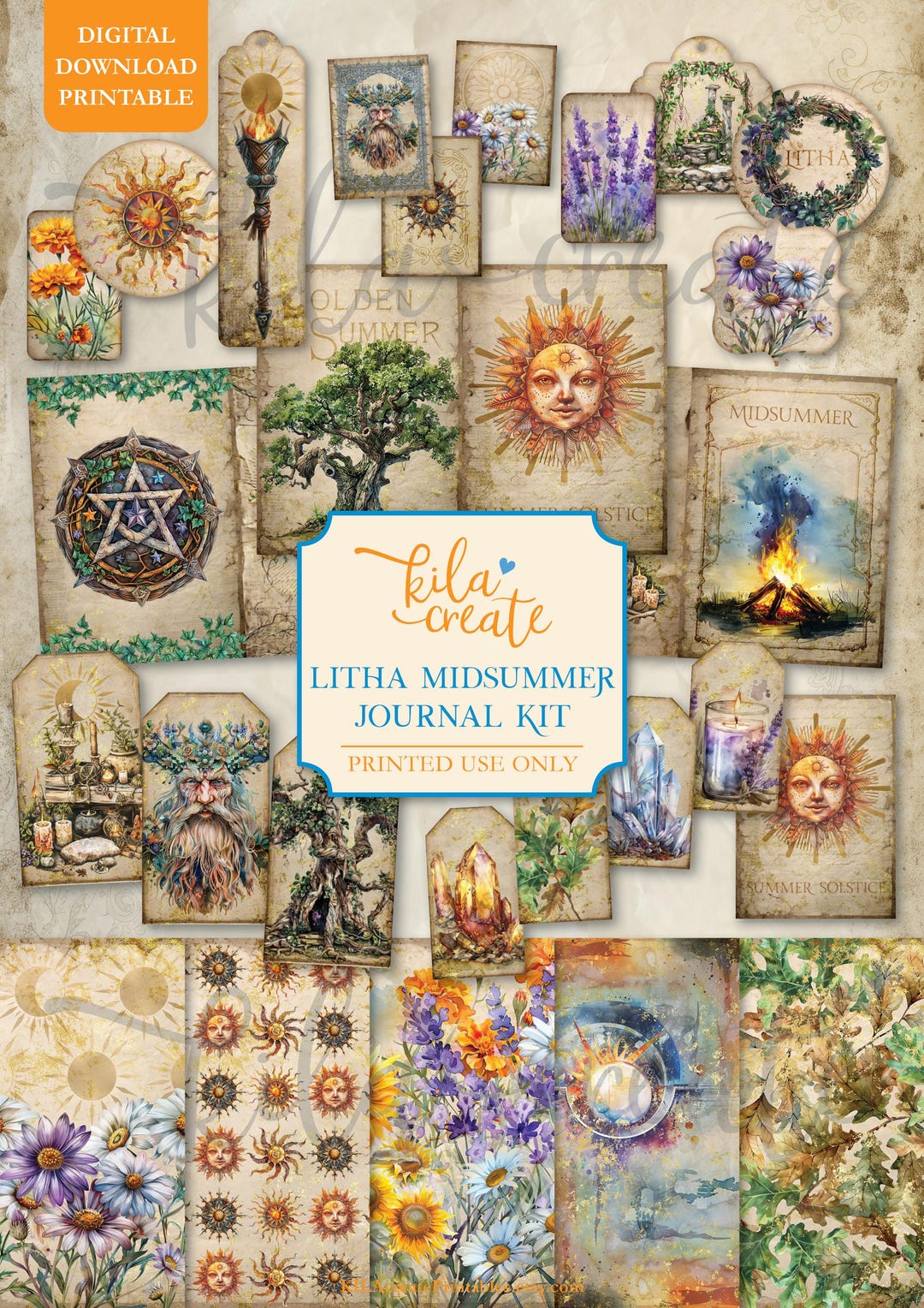 Litha Midsummer Journal Kit, Summer Solstice Pagan Holiday, Sun, Wheel ...