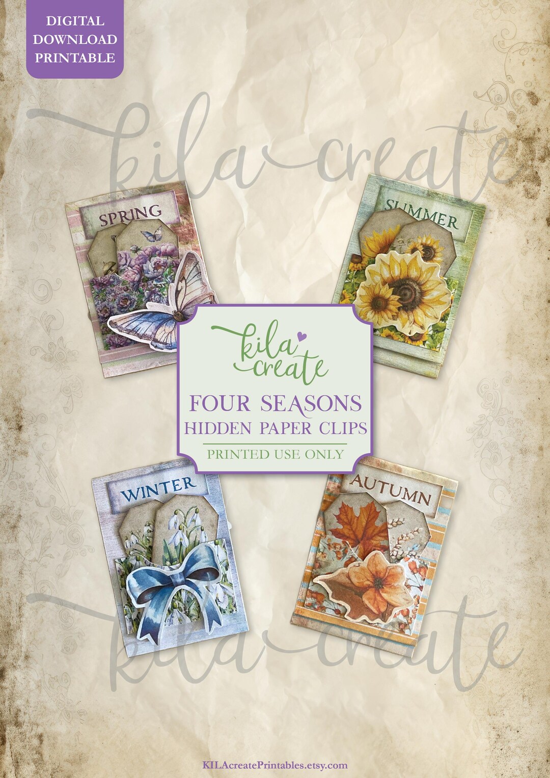 Four Seasons Hidden Paper Clips, Seasonal Ephemera, Spring Summer ...