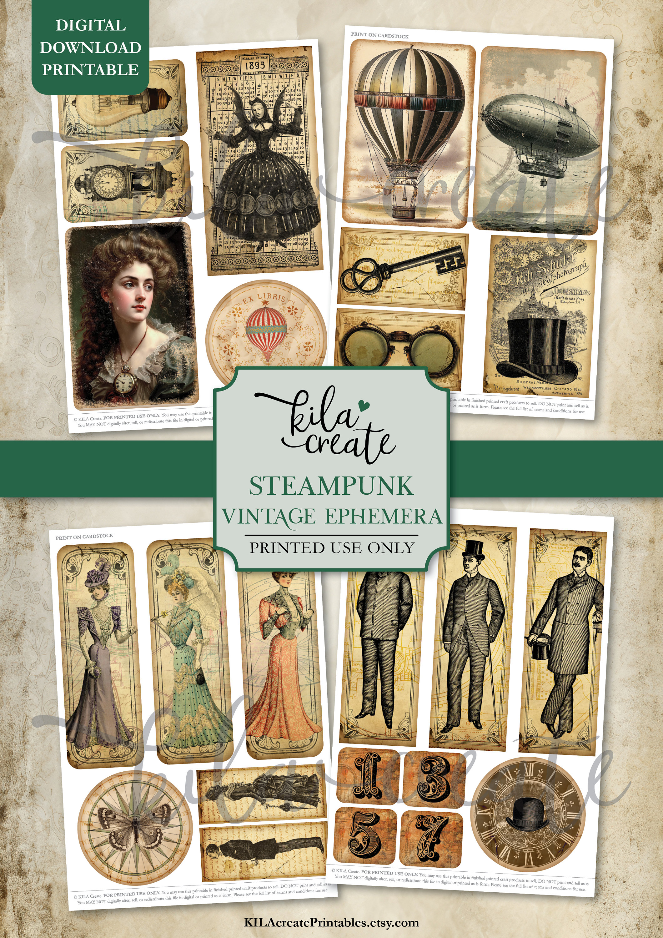 Vintage Steampunk Ephemera Pack, Victorian Ephemera, Junk Journal Kit ...