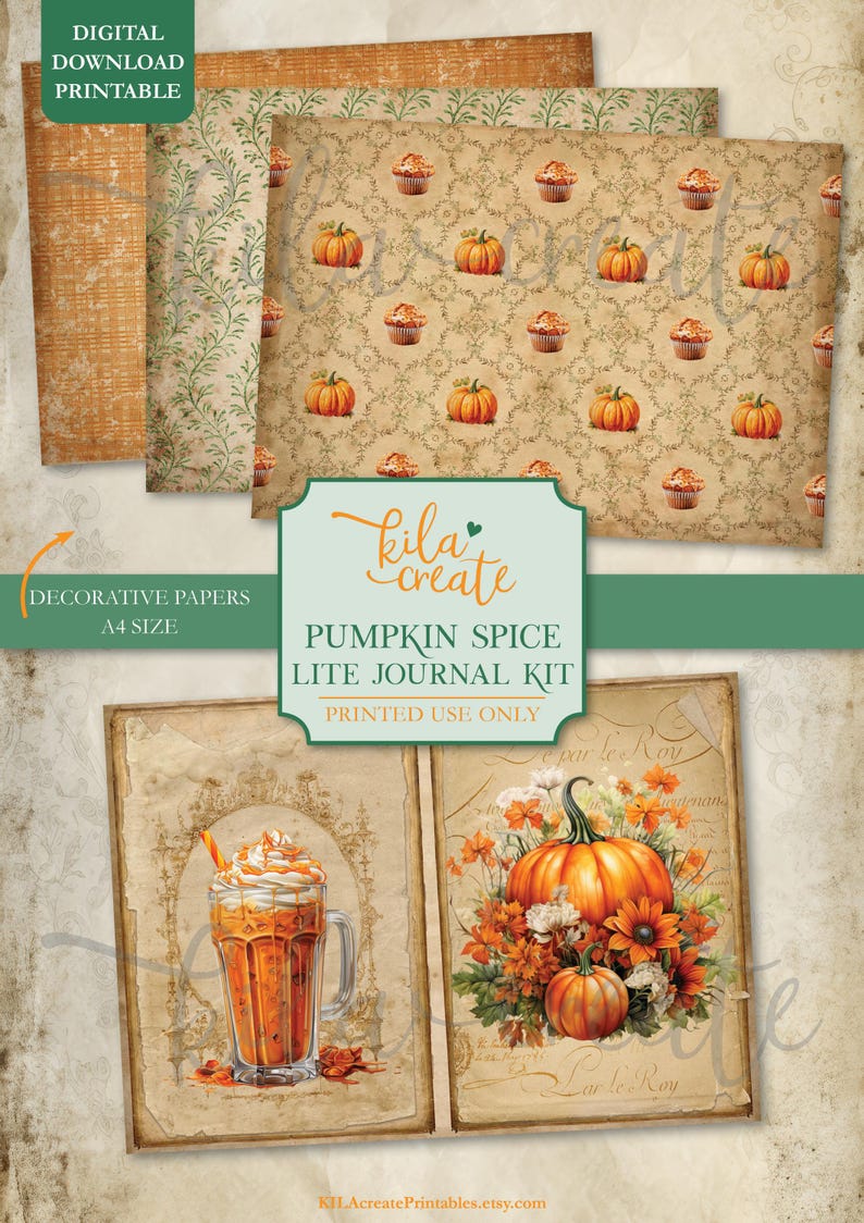 Pumpkin Spice Lite Journal Kit, Autumn Journal, Fall Ephemera, Pumpkins ...