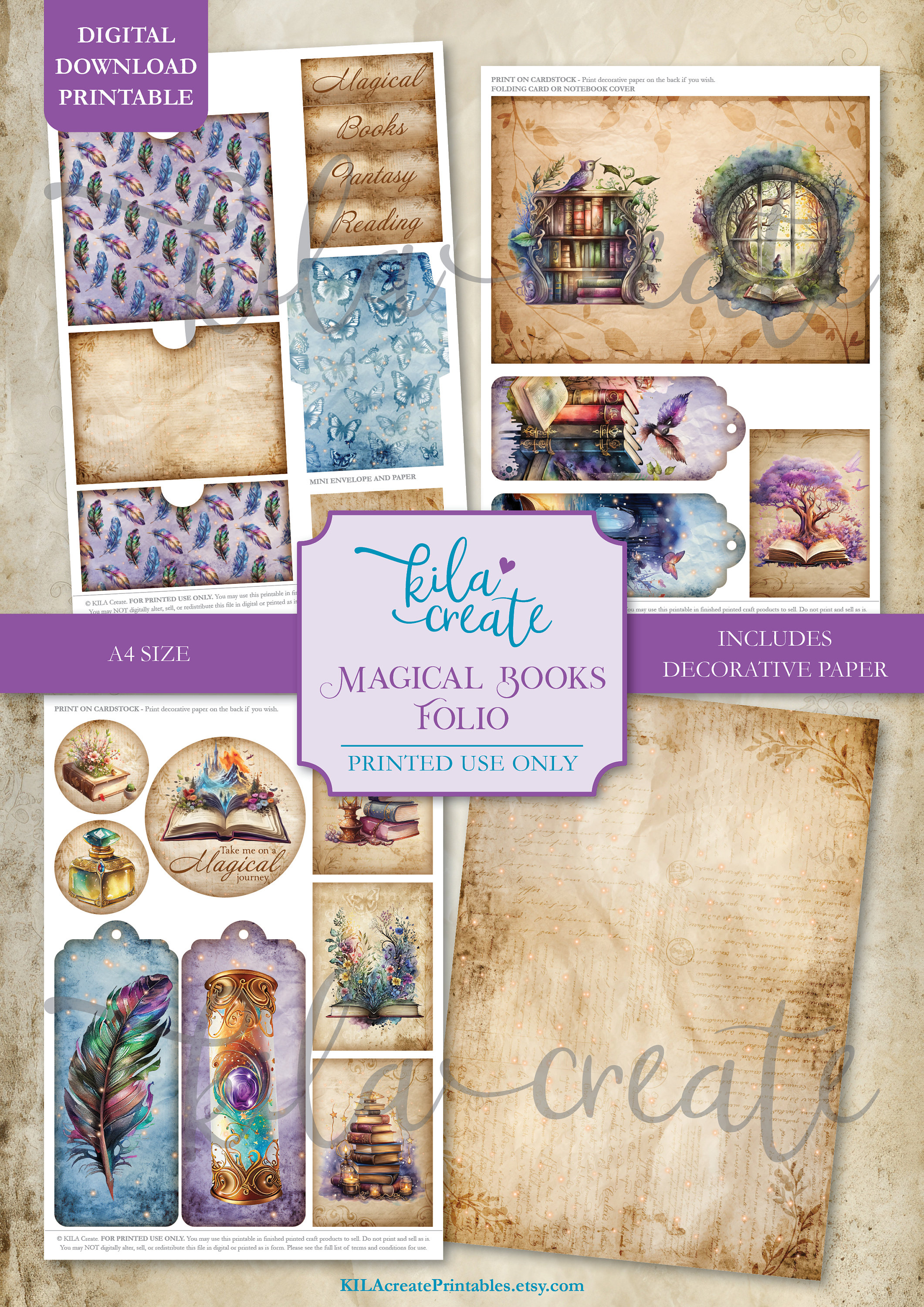 Magical Books Folio Folder, Junk Journal Kit, Fantasy Journal Folio ...