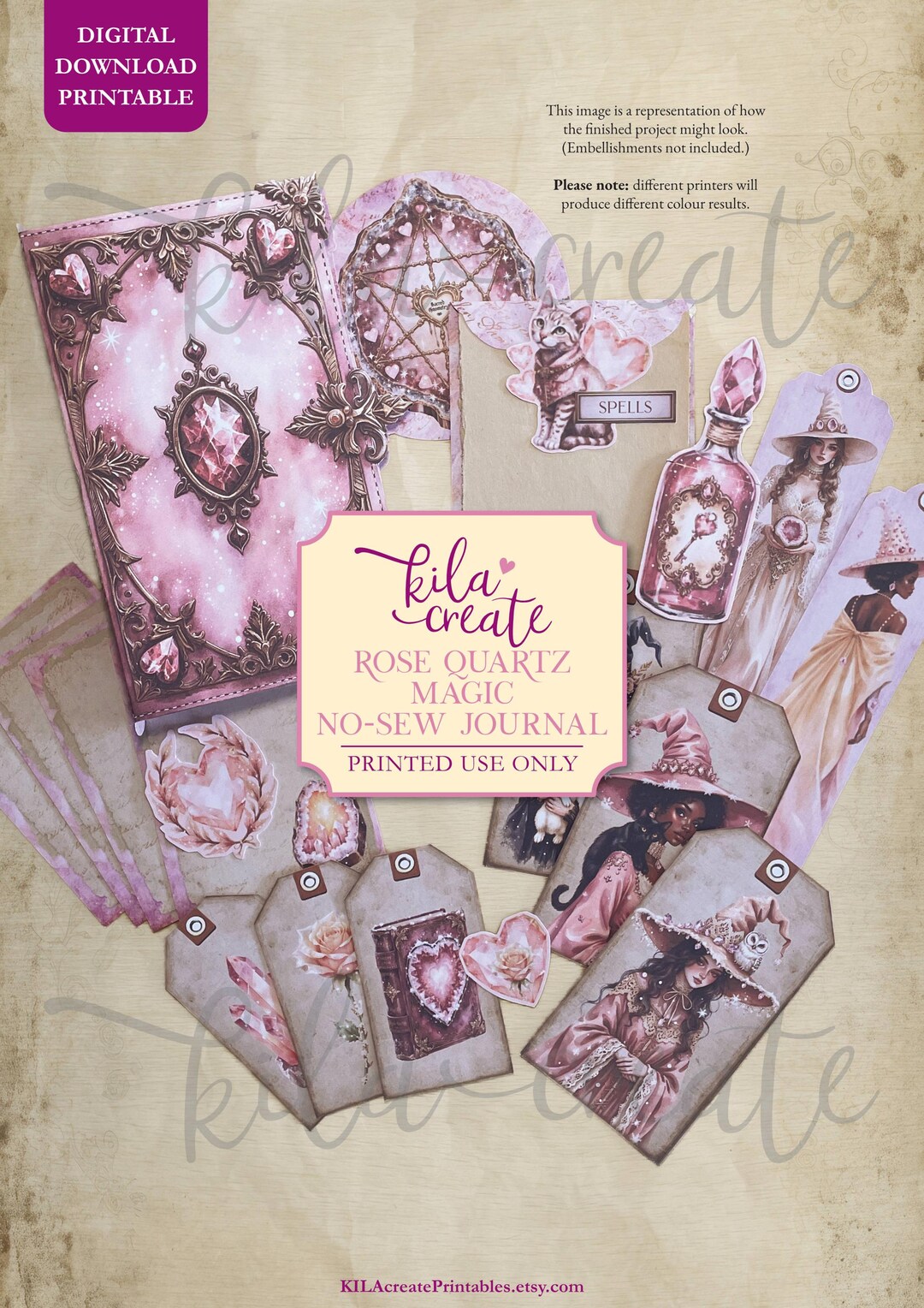 Rose Quartz Magic No-sew Journal Kit, Witchy Journal, Crystals ...