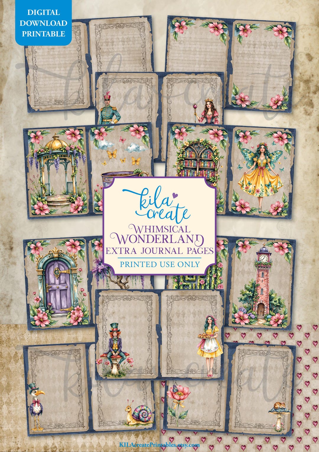 Whimsical Wonderland Extra Pages, Alice in Wonderland Journal, Alice ...