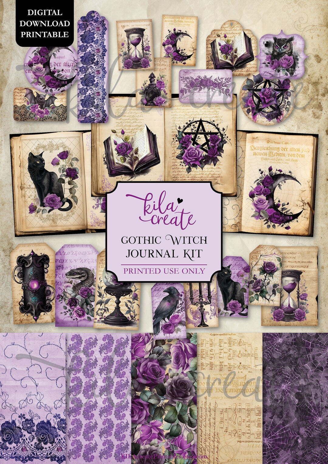 Gothic Witch Grimoire Journal Kit, Witch Junk Journal, Magical Journal ...