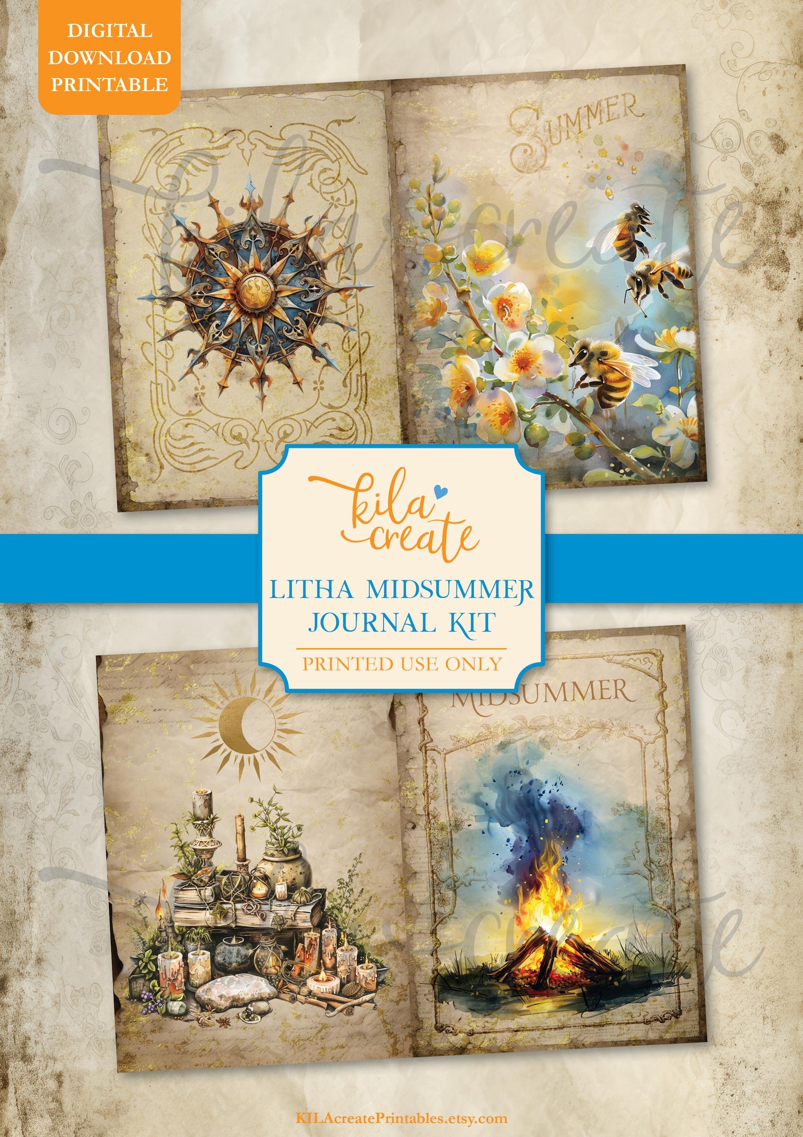Litha Midsummer Journal Kit, Summer Solstice Pagan Holiday, Sun, Wheel ...
