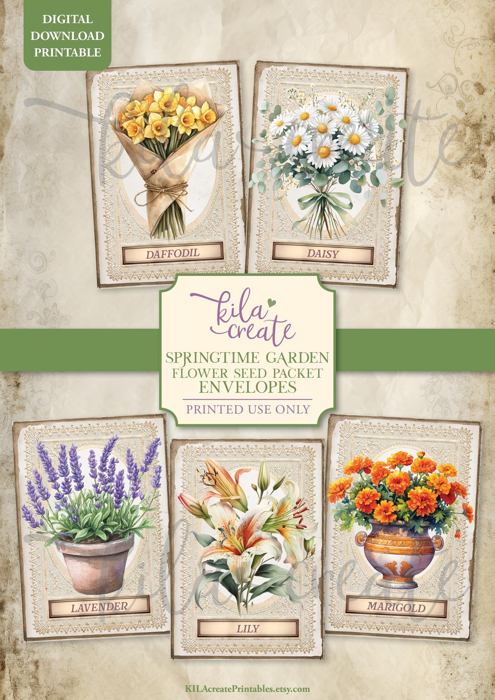 Springtime Garden Flower Seed Packet Envelopes, Spring, Flowers, Garden ...