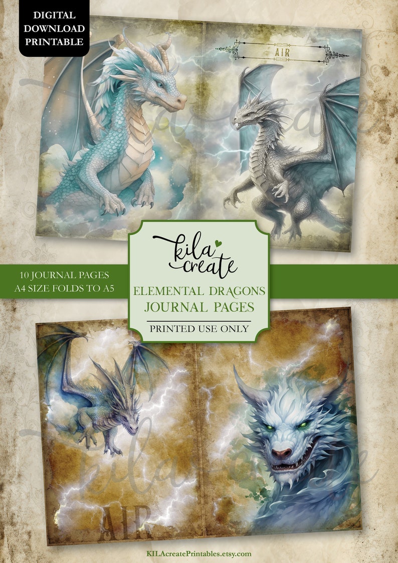 Elemental Dragons Journal Pages, Fantasy Dragon Journal, Air, Earth ...