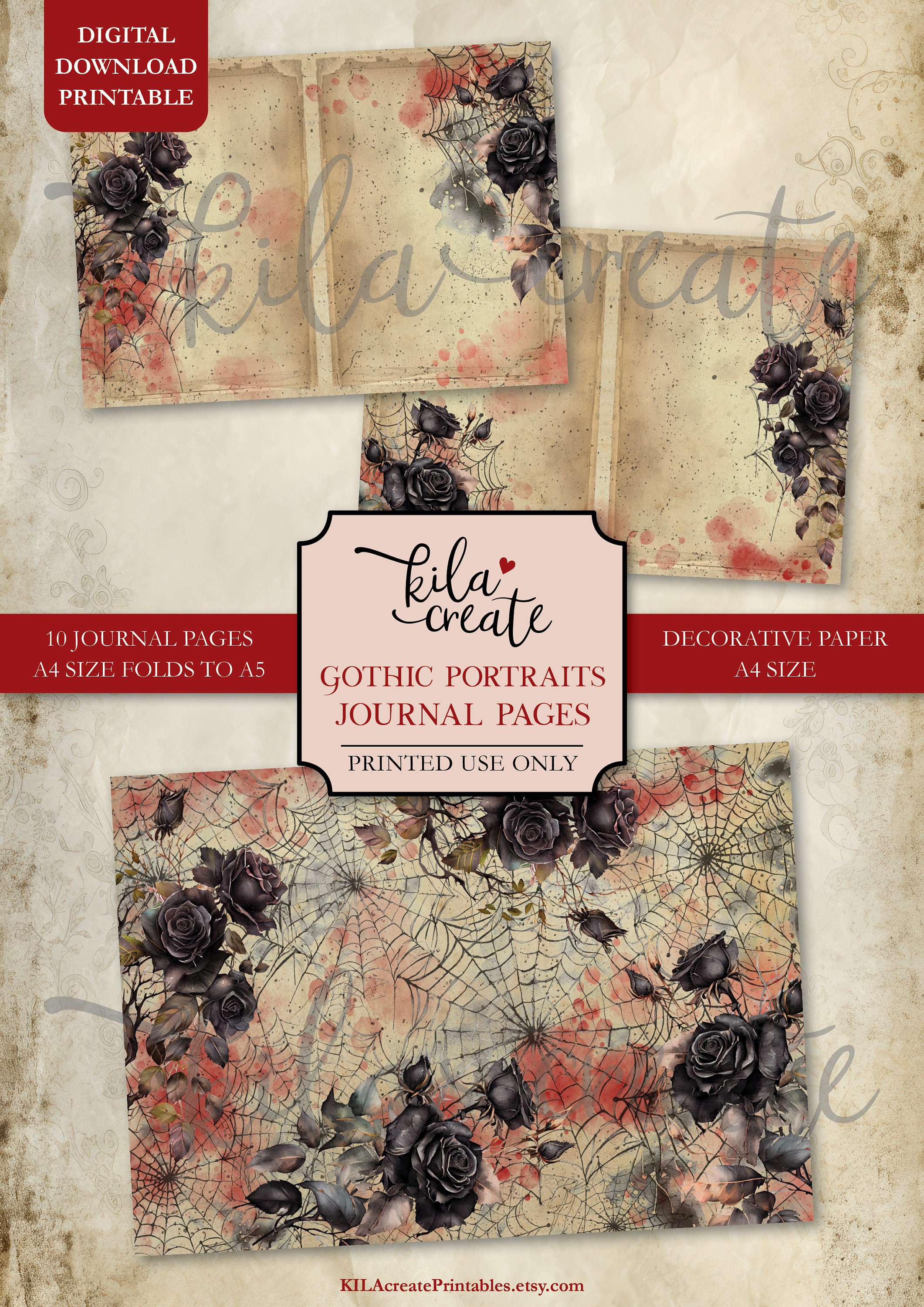 Gothic Portraits Junk Journal Pages and Papers, Gothic Journal, Digital ...