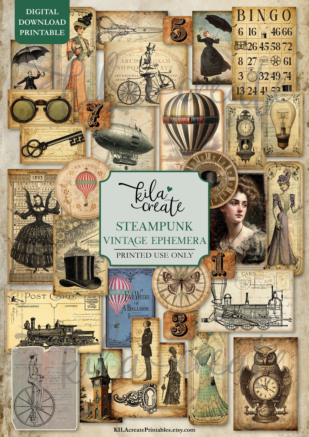 Vintage Steampunk Ephemera Pack, Victorian Ephemera, Junk Journal Kit ...