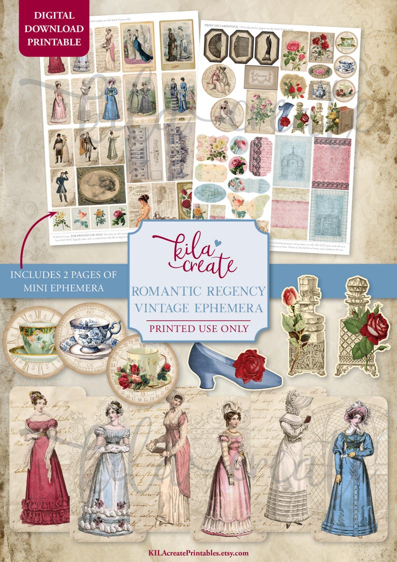 Romantic Regency Ephemera Pack, Vintage Ephemera, Jane Austen, Roses ...
