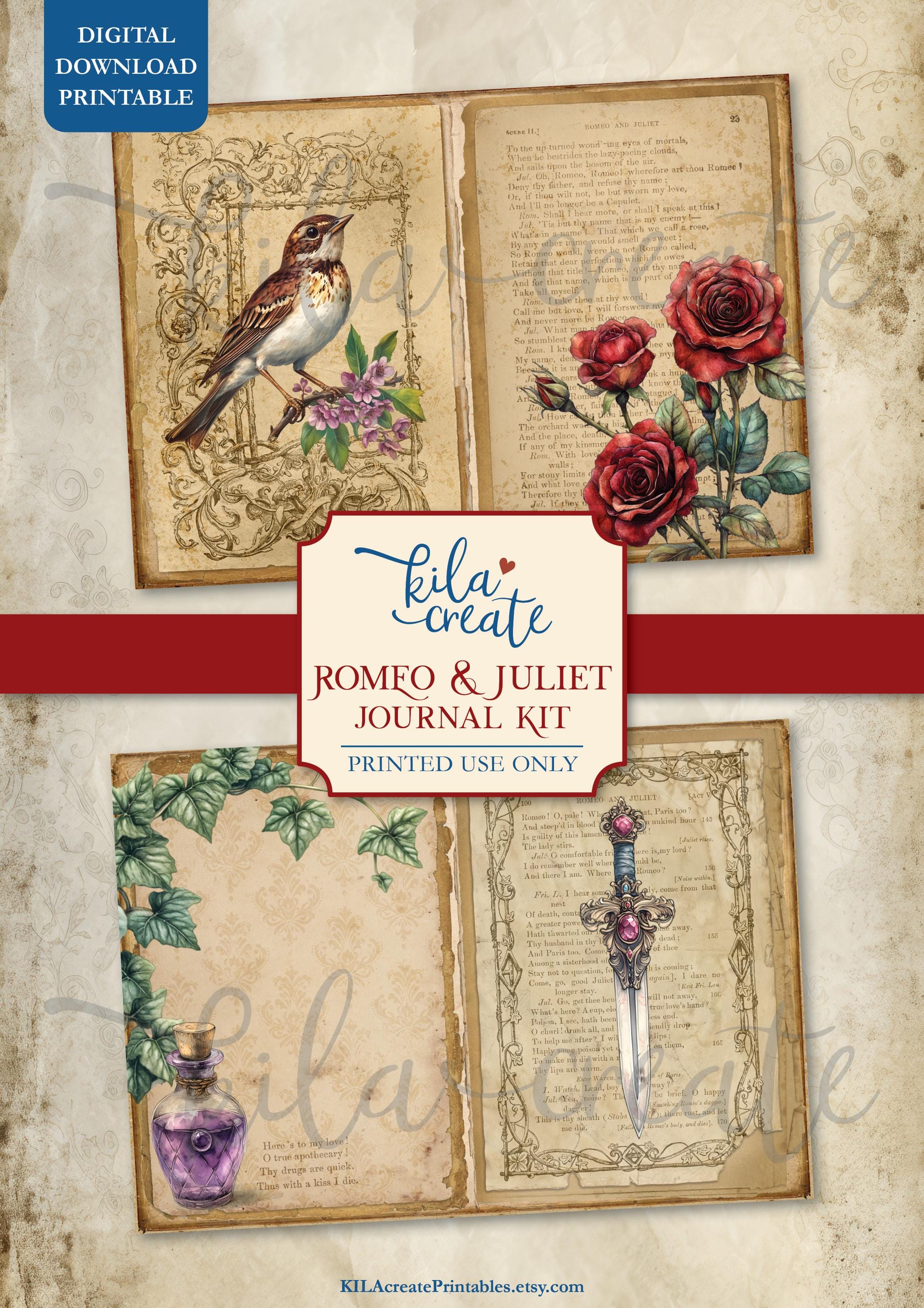 Romeo and Juliet Journal Kit, Romance Journal Kit, Forbidden Love ...