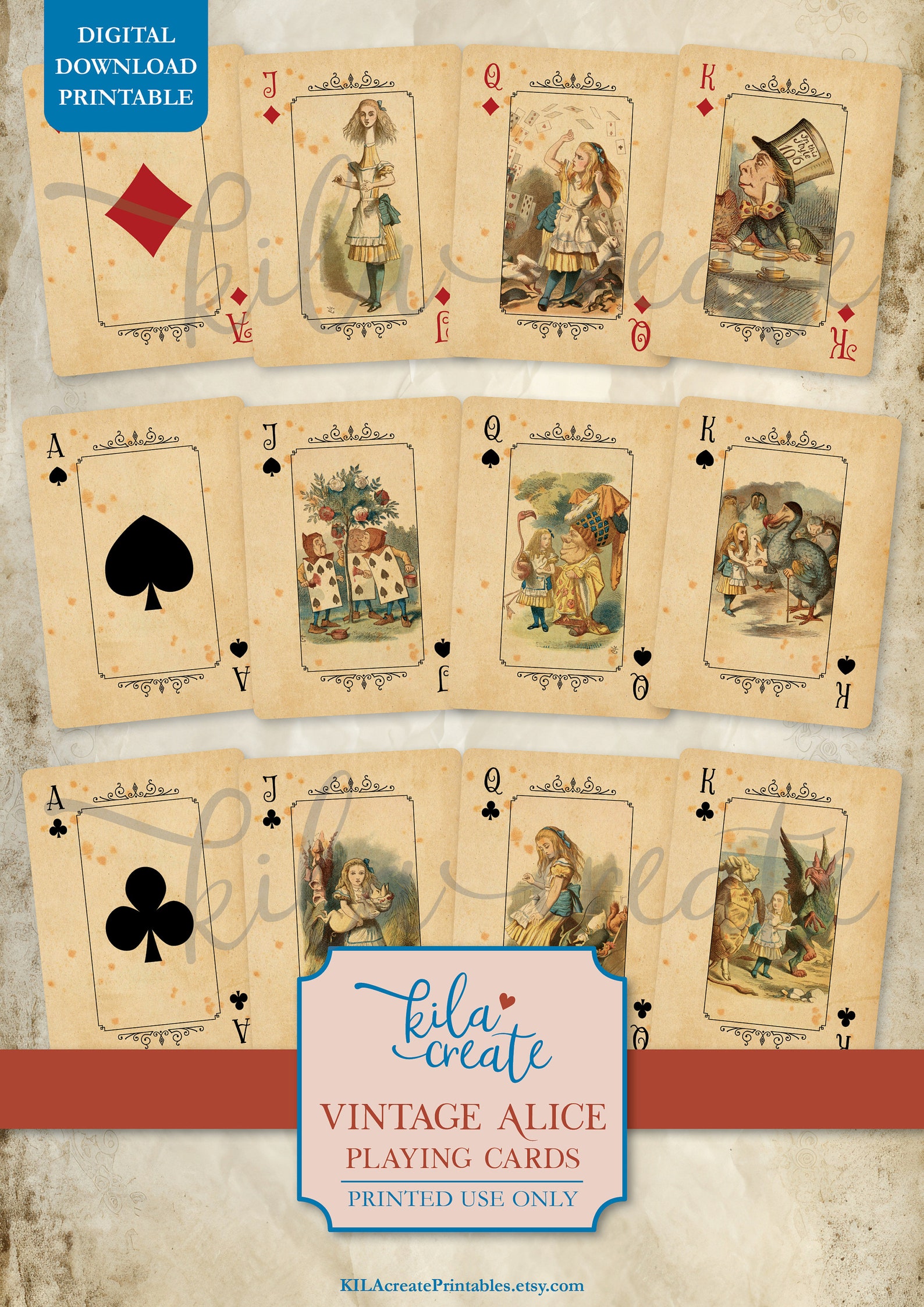 Vintage Alice Playing Cards, Vintage Ephemera, Vintage Alice in ...
