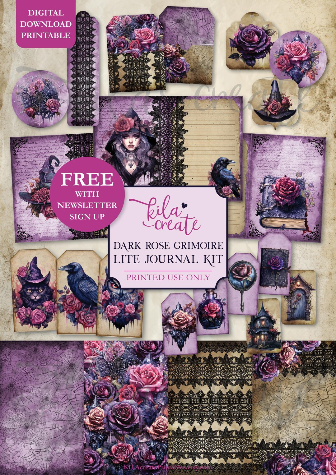 Dark Rose Grimoire Lite Journal Kit, Gothic Witch Journal, Halloween ...