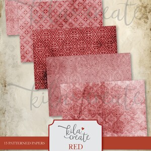 Red Patterned Papers, Red Journal Pages, Junk Journal Papers, Floral ...