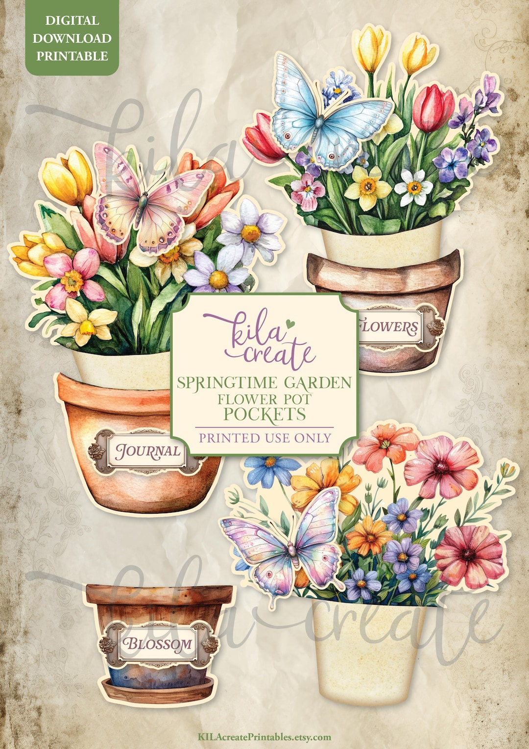 Springtime Garden Flower Pot Pockets, Spring, Flowers, Garden ...