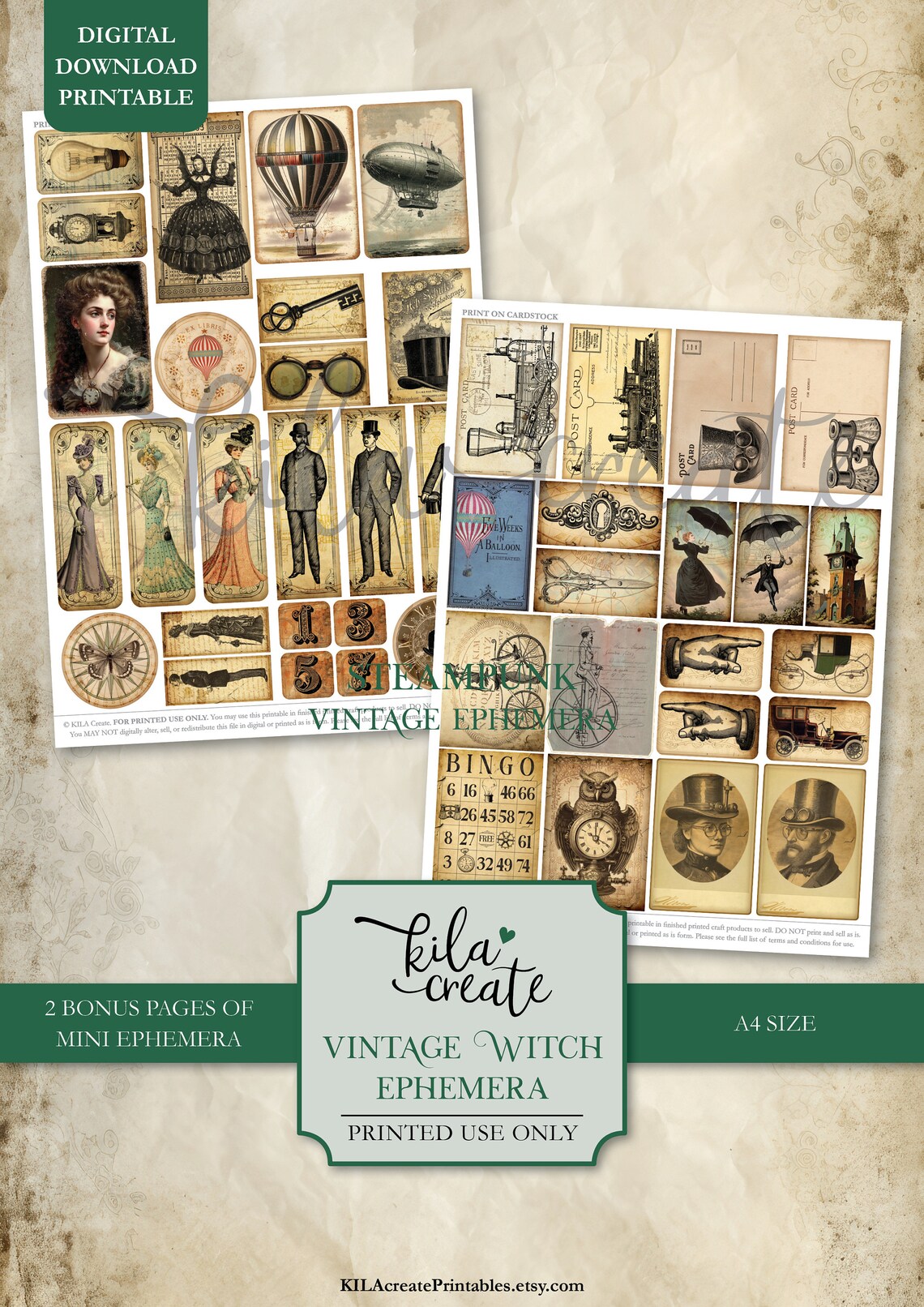 Vintage Steampunk Ephemera Pack, Victorian Ephemera, Junk Journal Kit ...