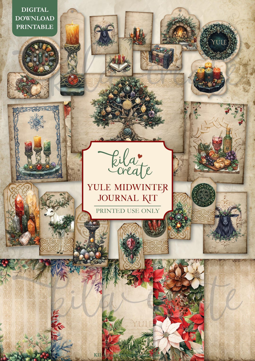 Yule Midwinter Journal Kit, Winter Solstice Pagan Holiday, Yuletide, Wheel of the Year, Digital ...
