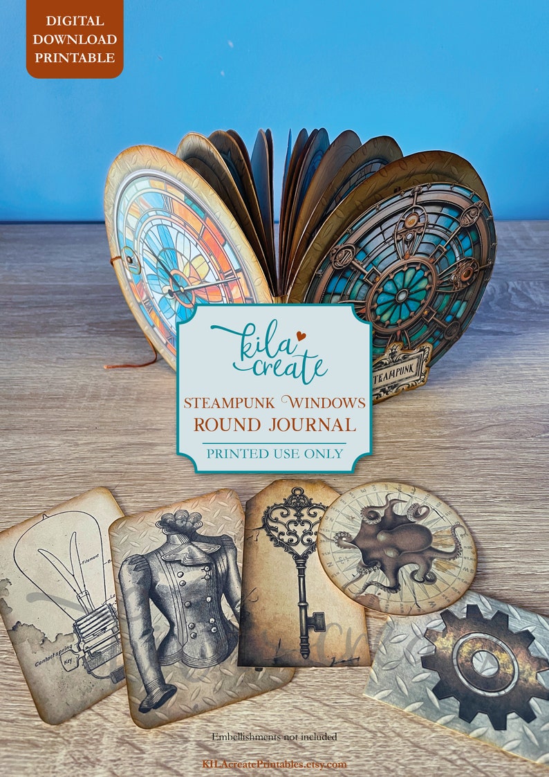 Steampunk Windows Round Journal, No-sew Journal Kit, Stained Glass ...