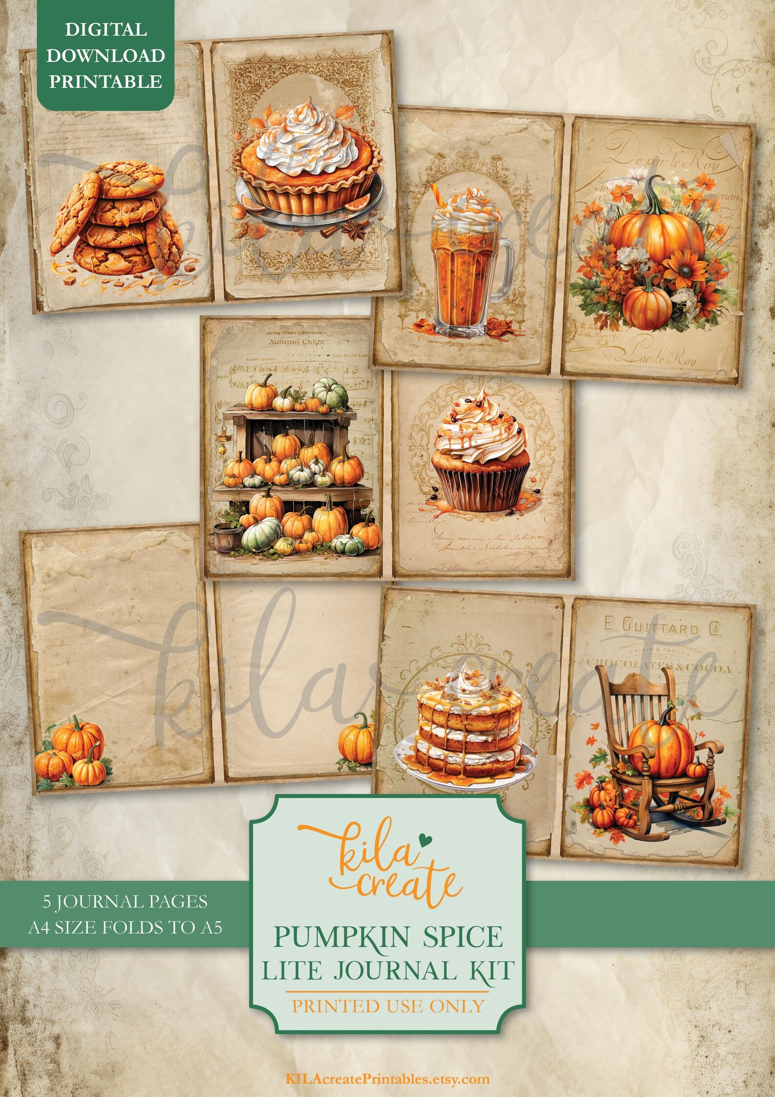 Pumpkin Spice Lite Journal Kit, Autumn Journal, Fall Ephemera, Pumpkins ...