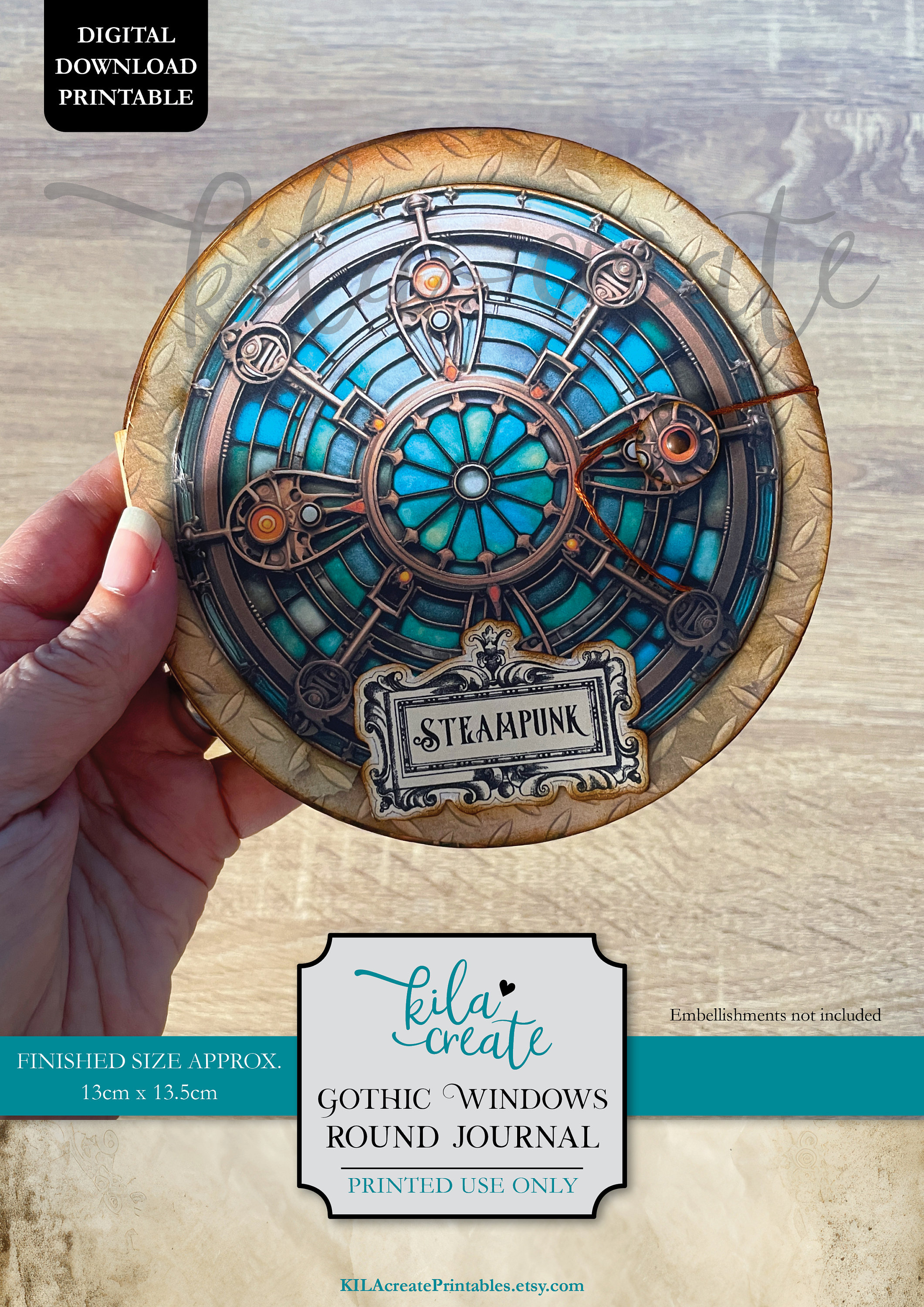 Steampunk Windows Round Journal, No-sew Journal Kit, Stained Glass ...