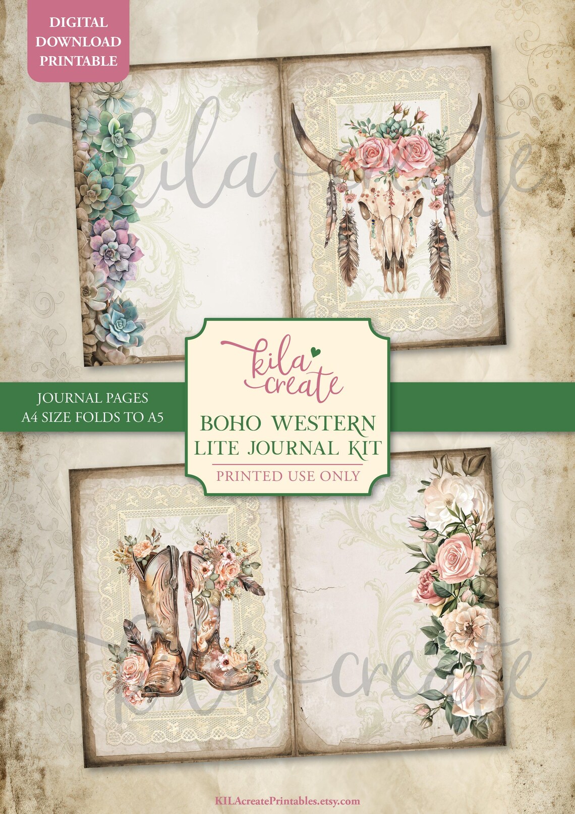 Boho Western Lite Journal Kit, Cowgirl Journal, Shabby Junk Journal ...