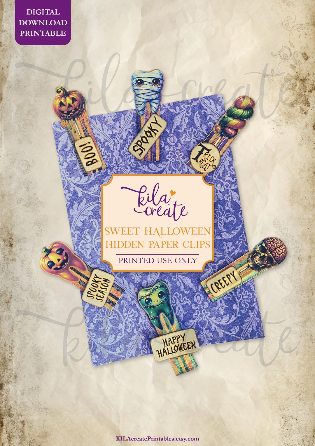 Sweet Halloween Hidden Paper Clips, Spooky Season Ephemera, Halloween ...