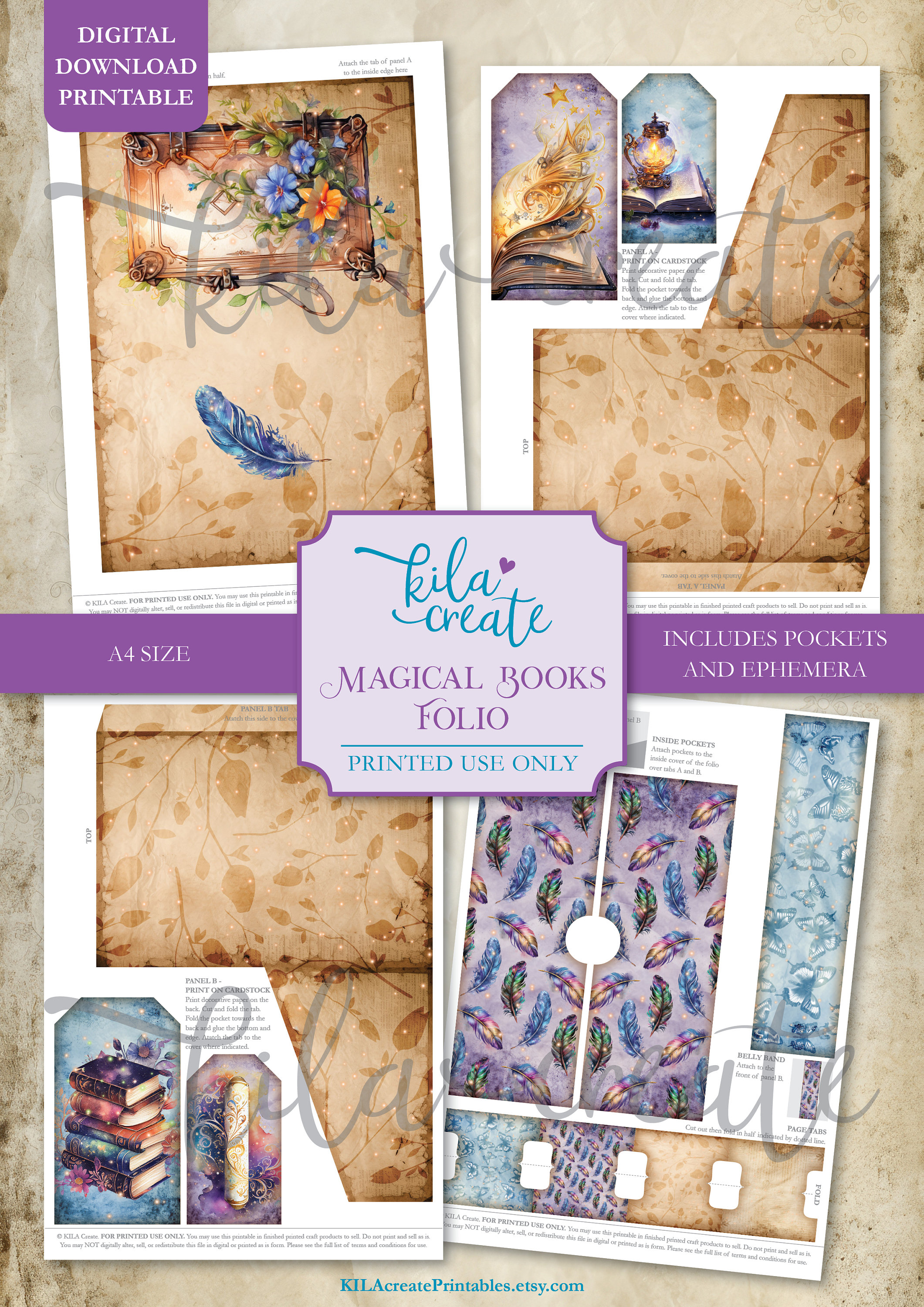 Magical Books Folio Folder, Junk Journal Kit, Fantasy Journal Folio ...