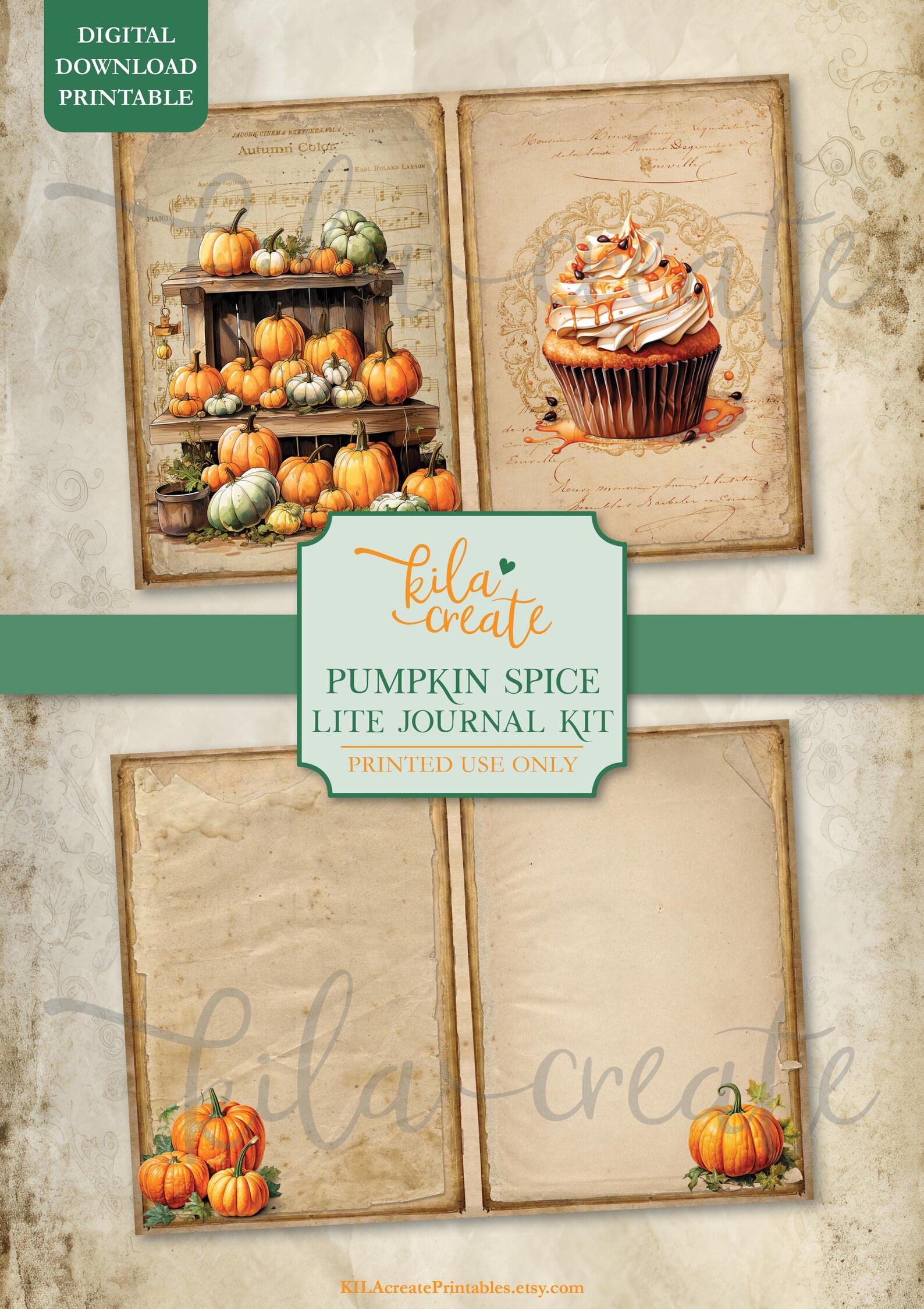Pumpkin Spice Lite Journal Kit, Autumn Journal, Fall Ephemera, Pumpkins ...