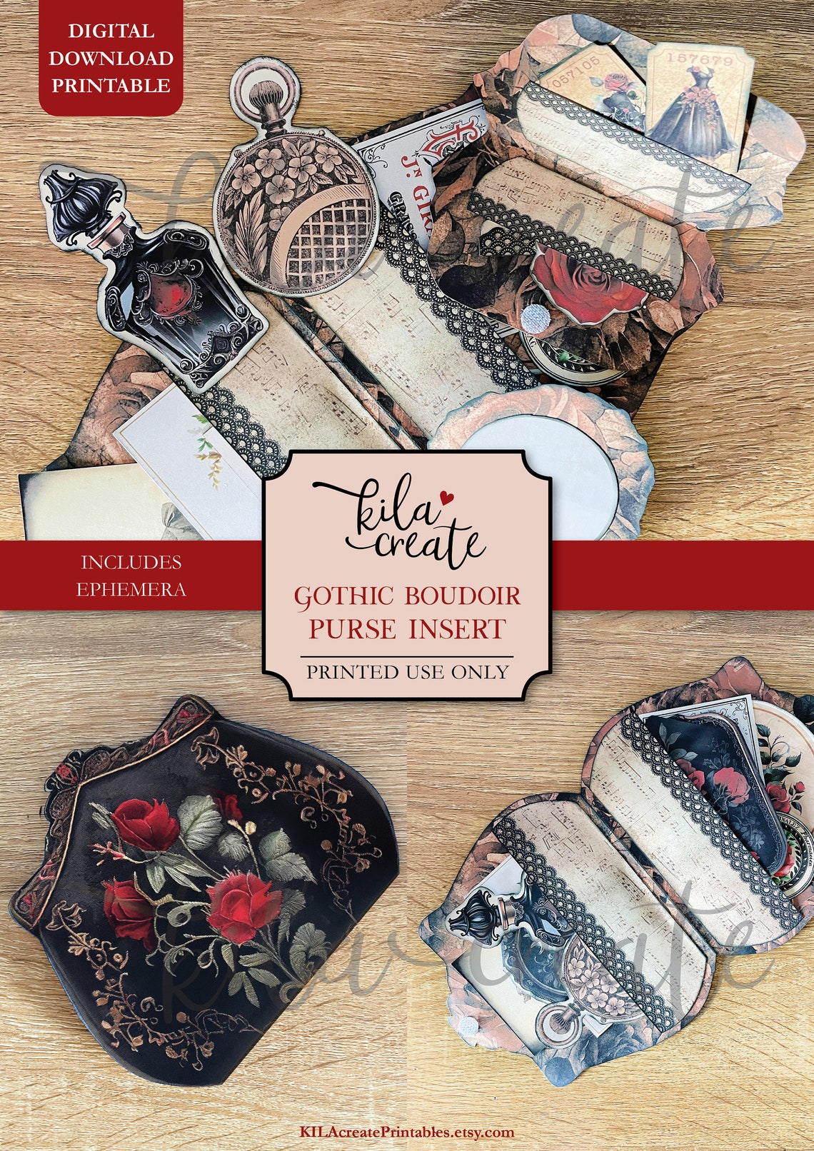 Gothic Boudoir Purse Insert, Junk Journal Kit, Gothic Journal Folio ...