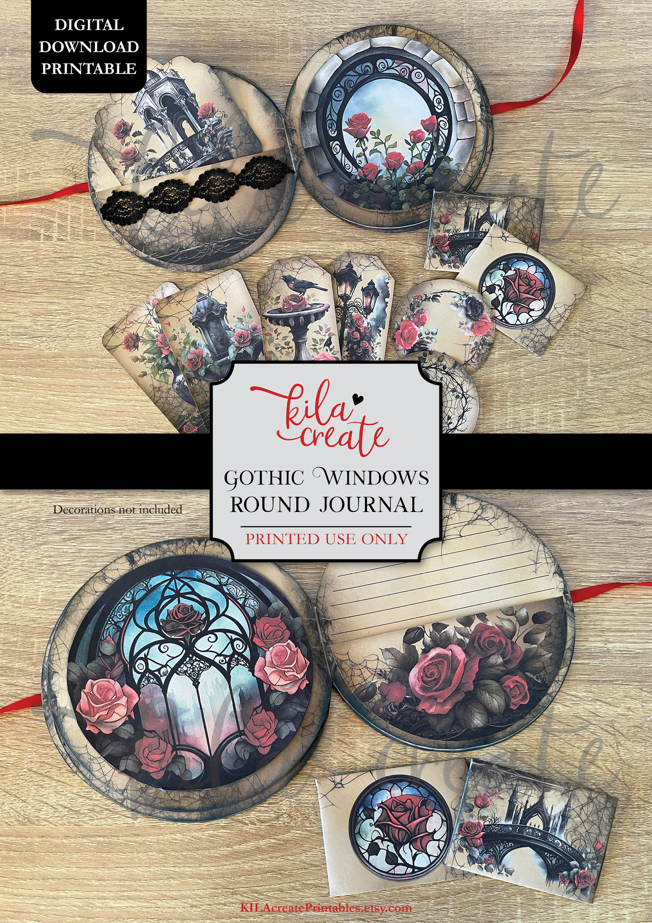 Gothic Windows Round Journal, No-sew Journal Kit, Dark Gothic Round ...