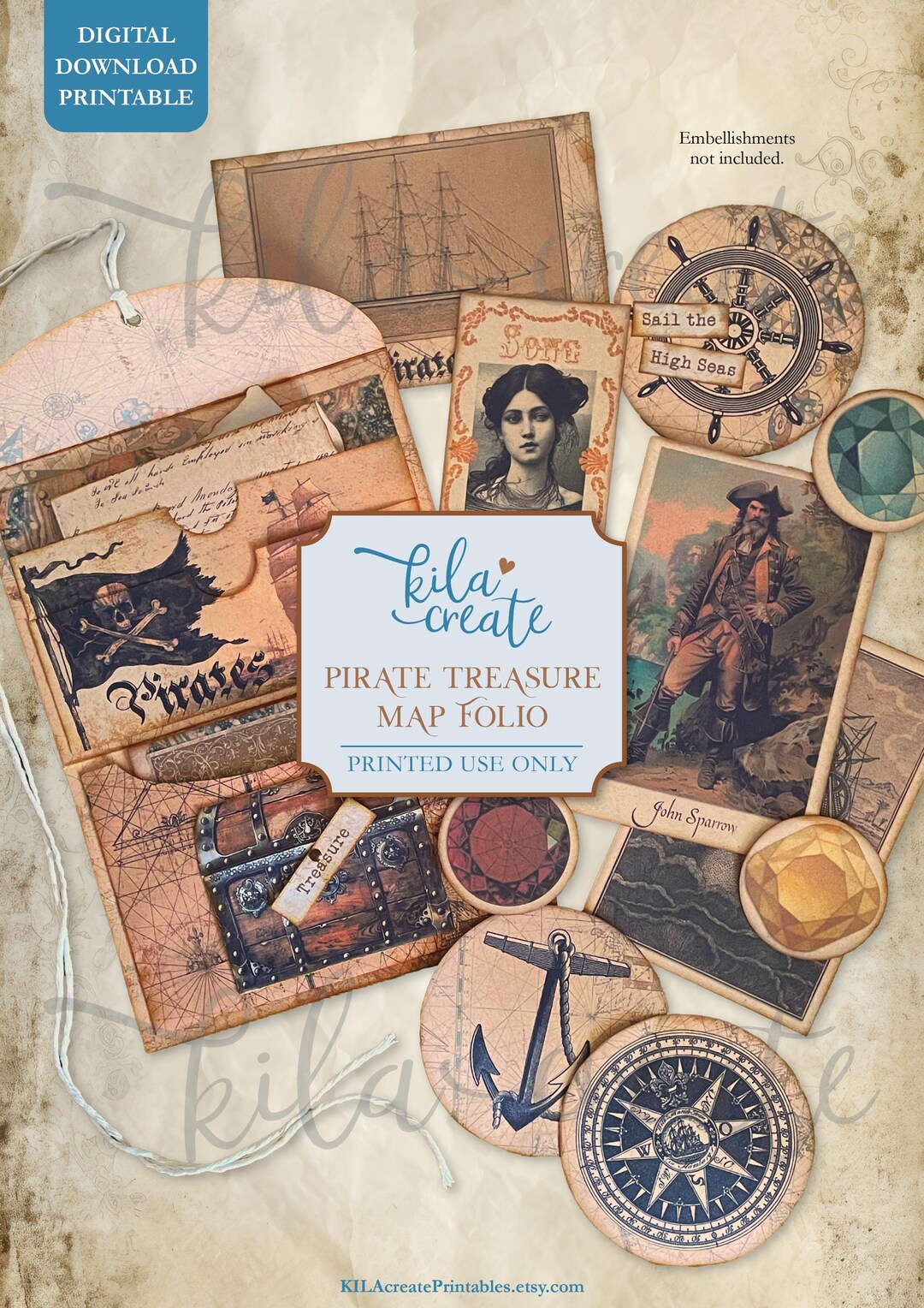 Pirate Treasure Map Folio, Vintage Junk Journal, Vintage Folio, Pirate ...