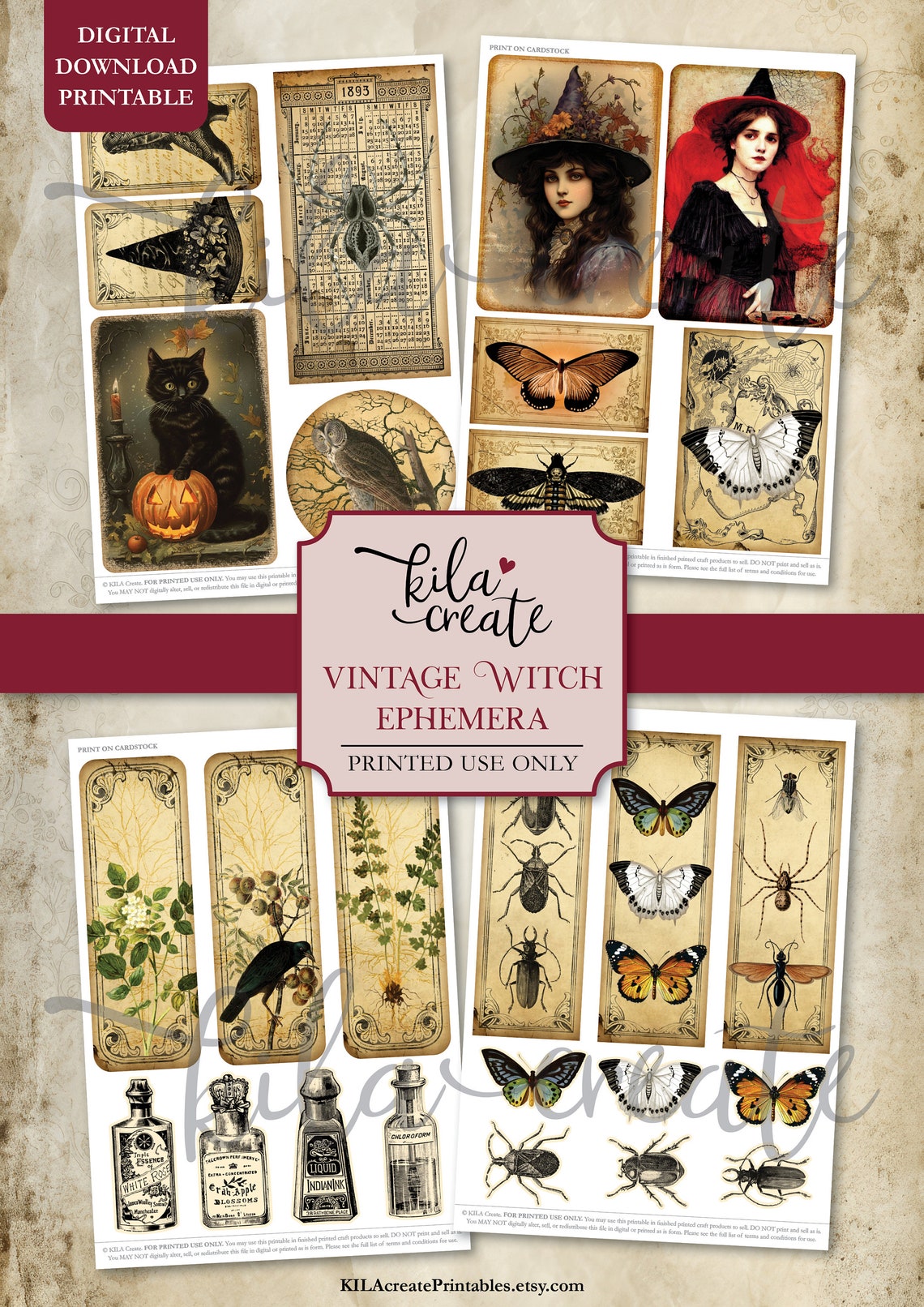 Vintage Witch Ephemera Pack, Gothic Ephemera, Magic, Witches, Junk ...