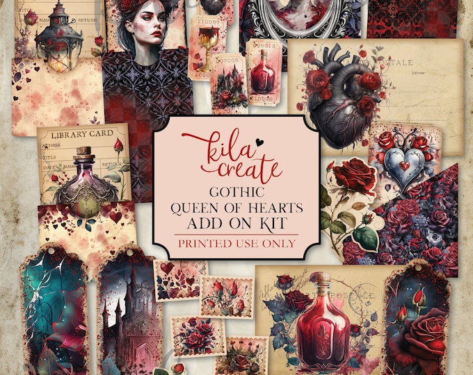 Gothic Queen of Hearts Add on Journal Kit, Gothic Junk Journal, Gothic ...