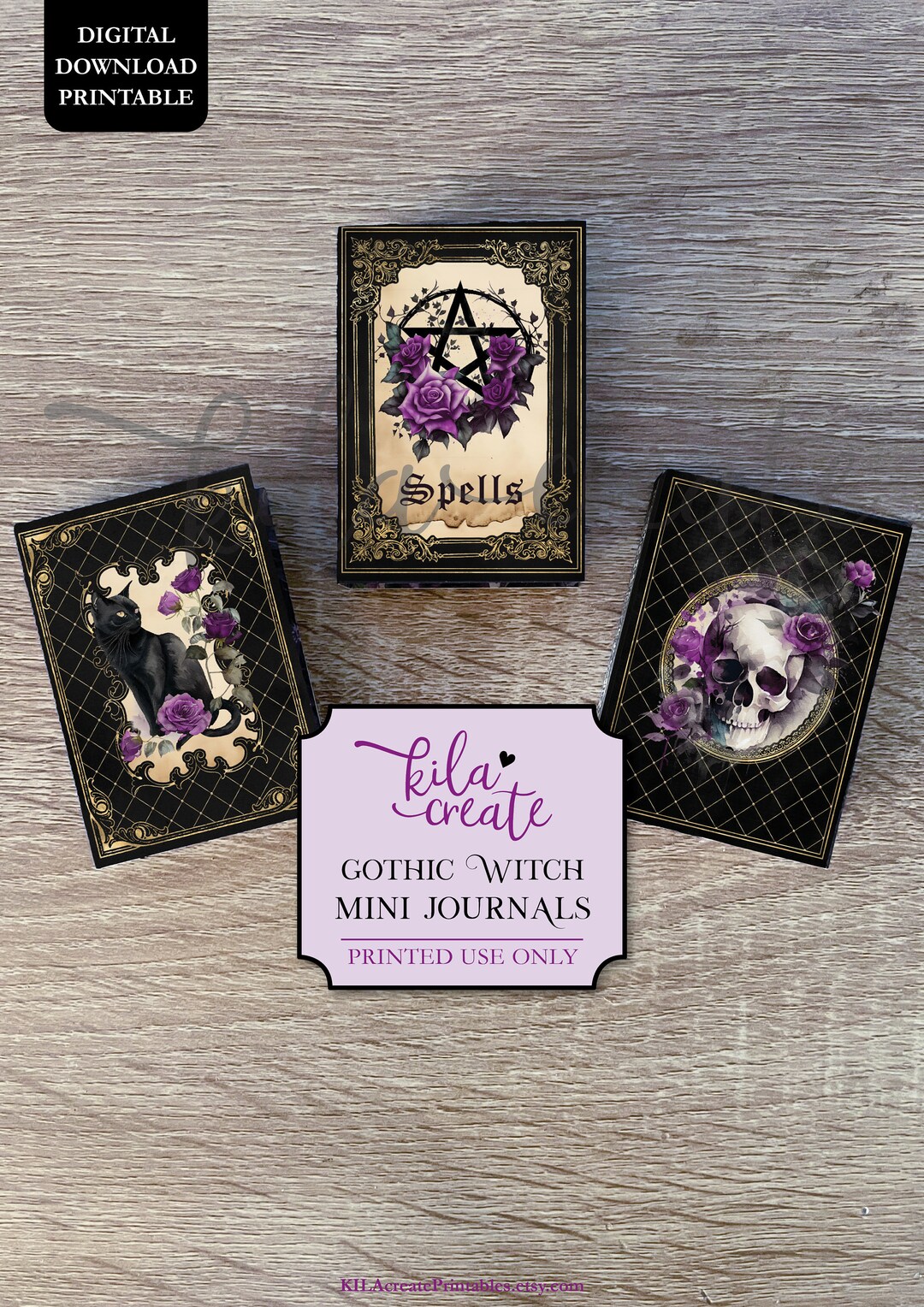Gothic Witch Mini Journal Kit, Mini Book Printable, Witch Mini Book ...
