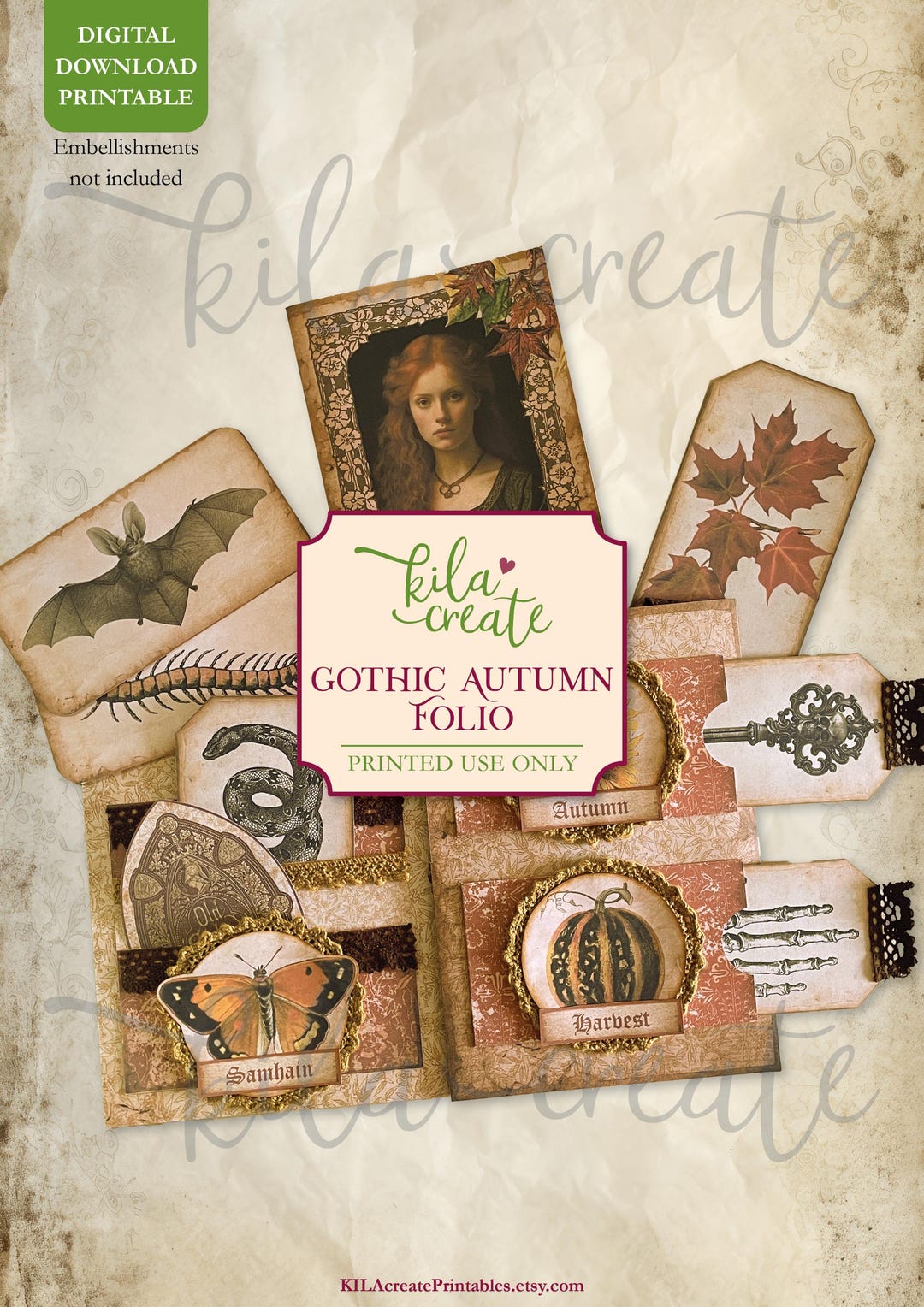 Gothic Autumn Folio, Autumn Harvest Journal Kit, Vintage Gothic Junk ...