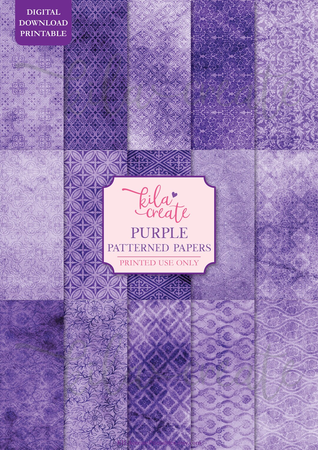 Purple Patterned Papers, Purple Journal Pages, Junk Journal Paper ...