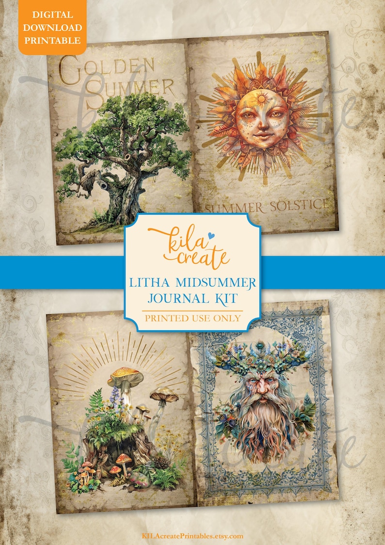 Litha Midsummer Journal Kit, Summer Solstice Pagan Holiday, Sun, Wheel ...