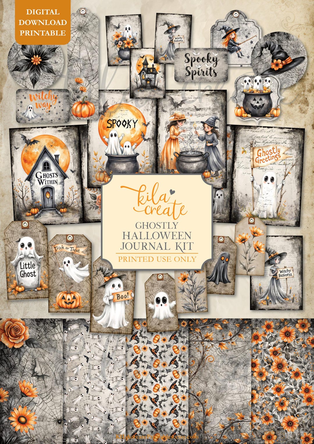 Ghostly Halloween Journal Kit, Cute and Creepy Journal Kit, Ghosts ...