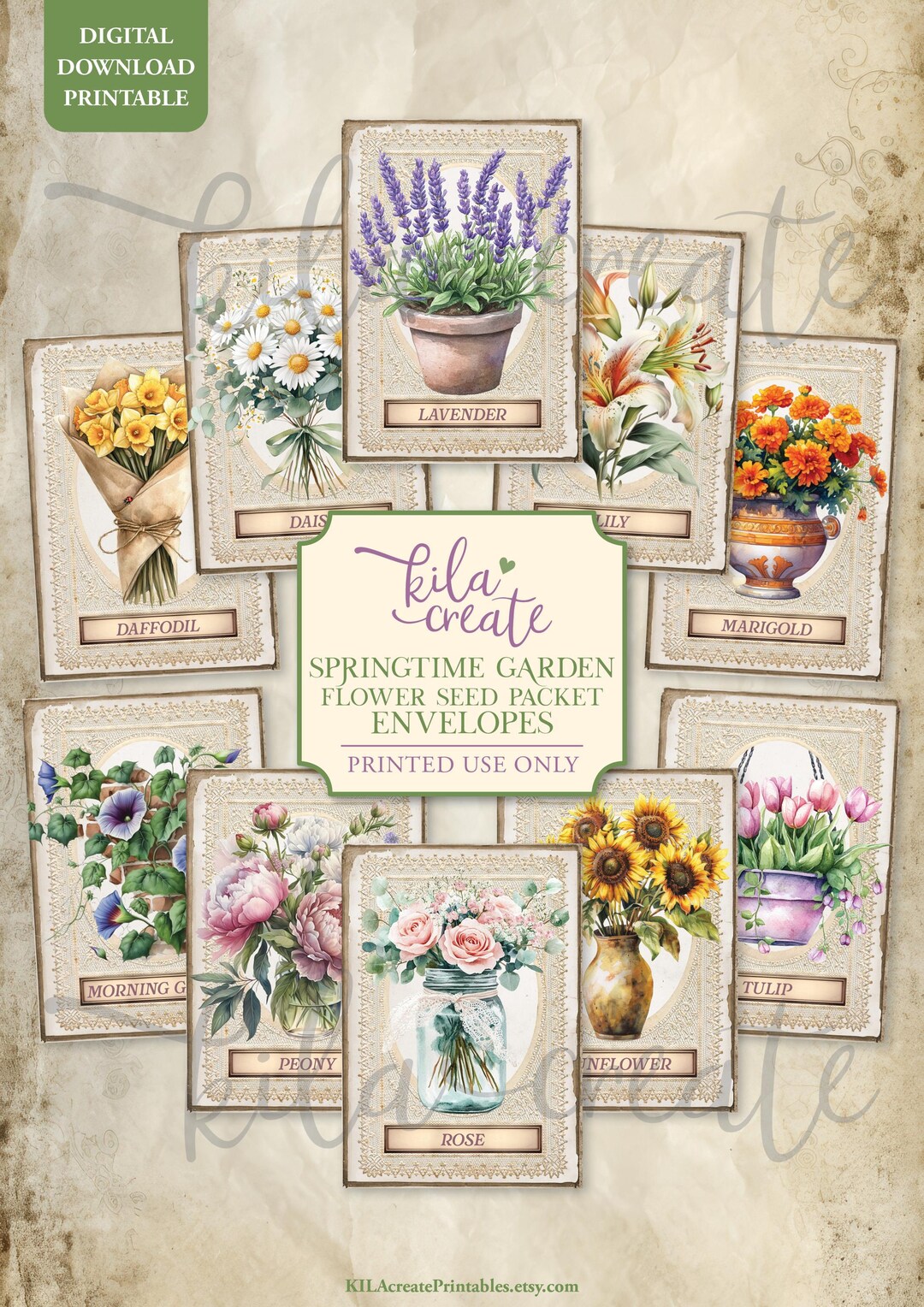 Springtime Garden Flower Seed Packet Envelopes, Spring, Flowers, Garden ...