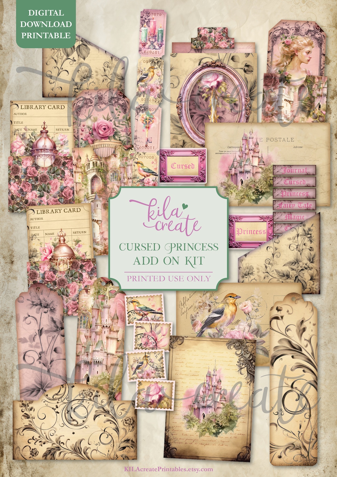 Cursed Princess Add on Junk Journal Kit, Fairy Tale Journal Printable ...