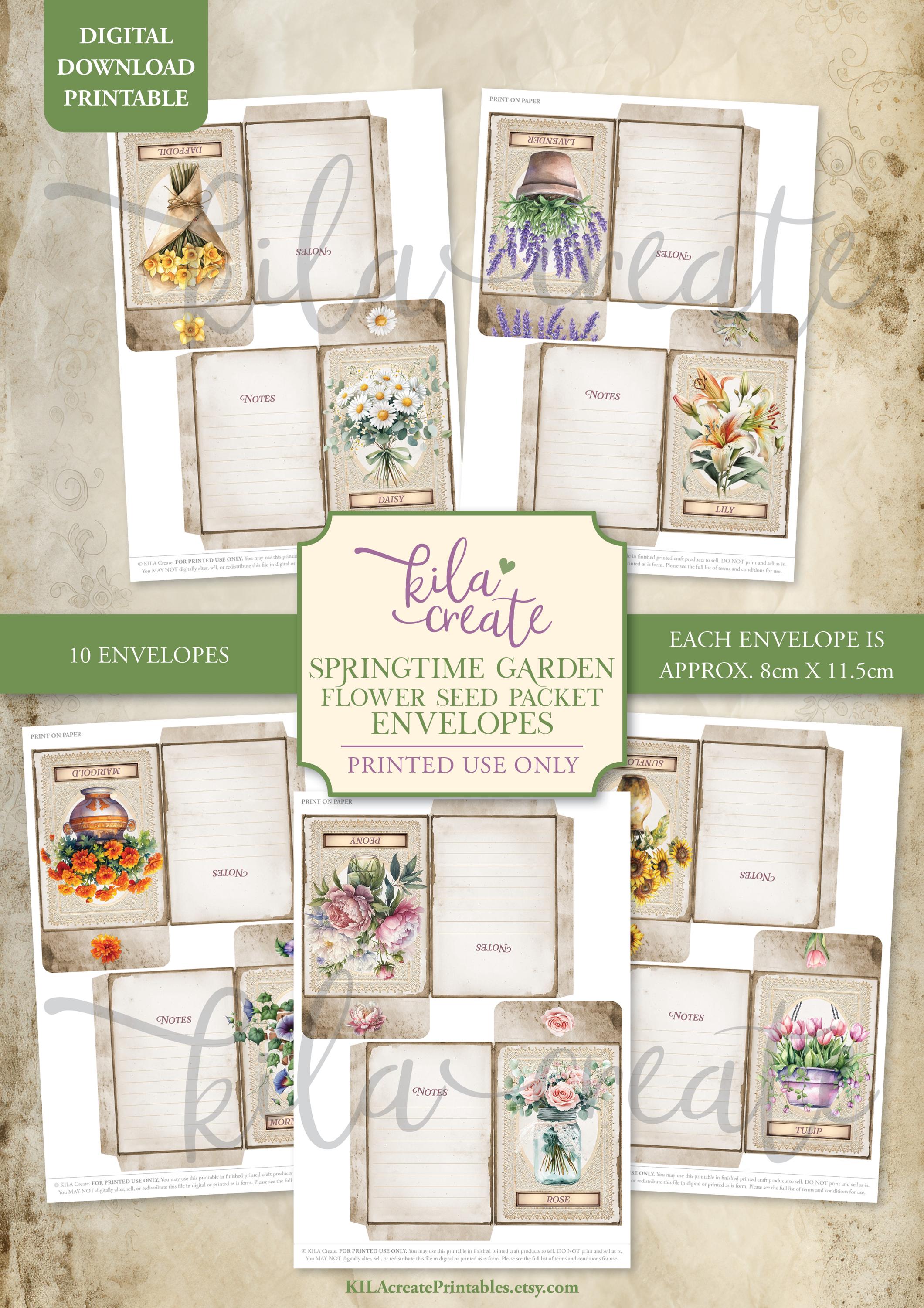 Springtime Garden Flower Seed Packet Envelopes, Spring, Flowers, Garden ...