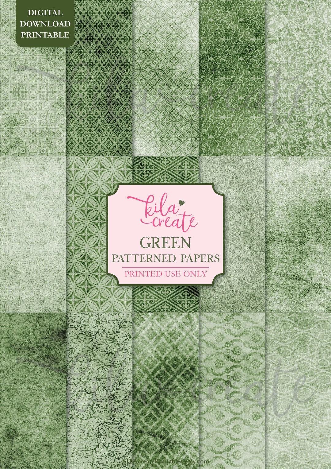 Green Patterned Papers, Green Journal Pages, Junk Journal Papers ...