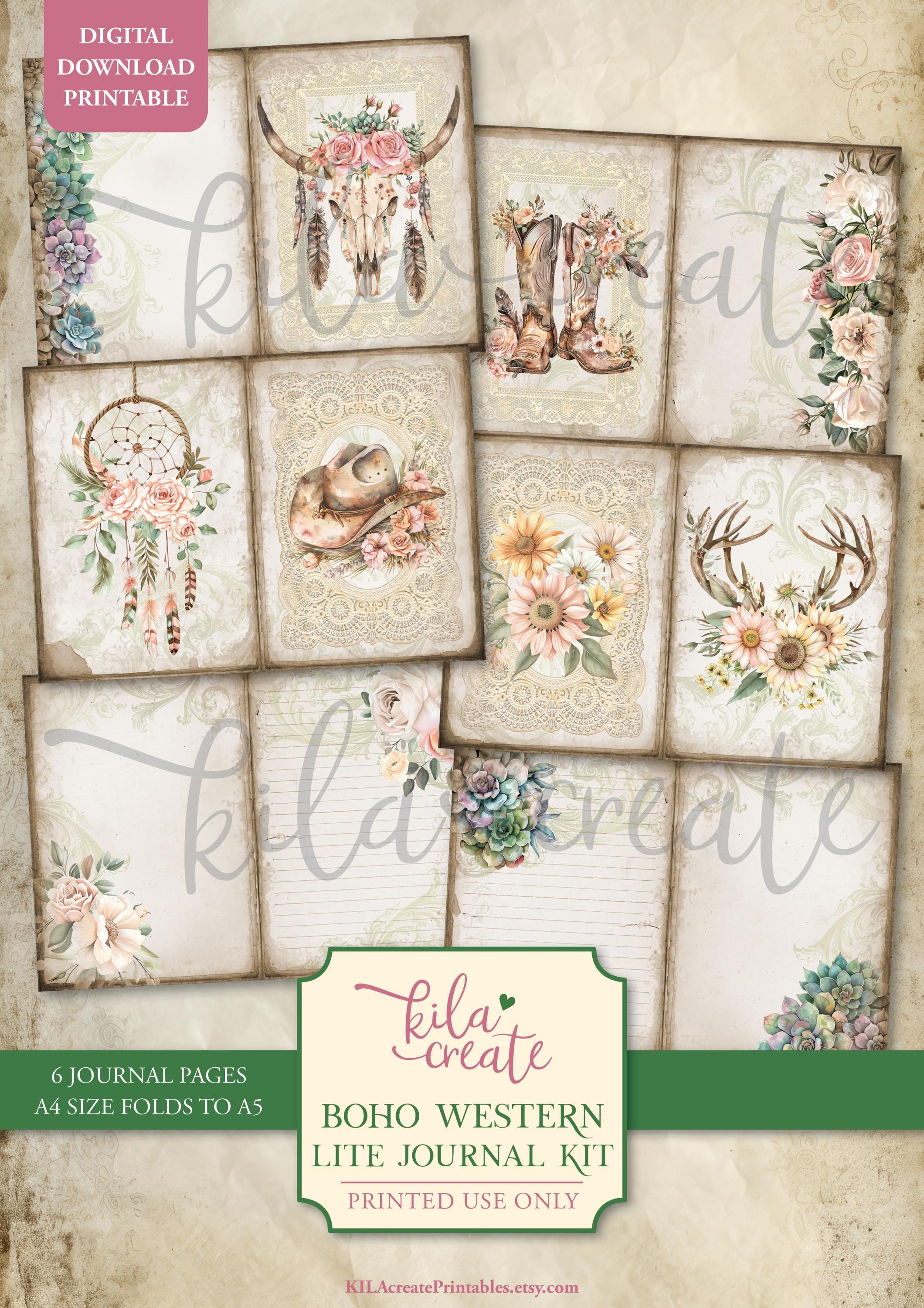Boho Western Lite Journal Kit, Cowgirl Journal, Shabby Junk Journal ...