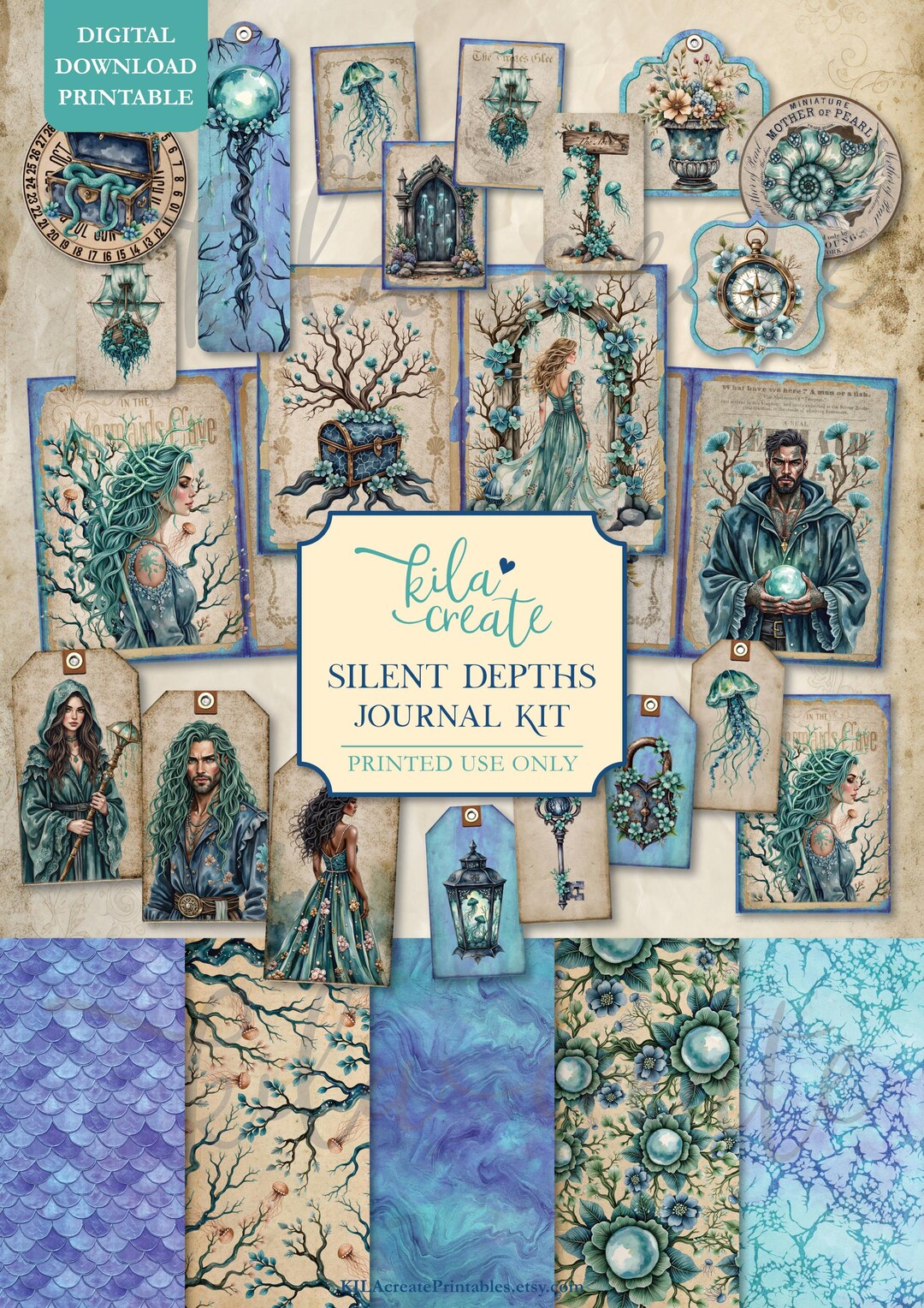 Silent Depths Journal Kit, Mermaid Junk Journal, Mermaid Printable ...