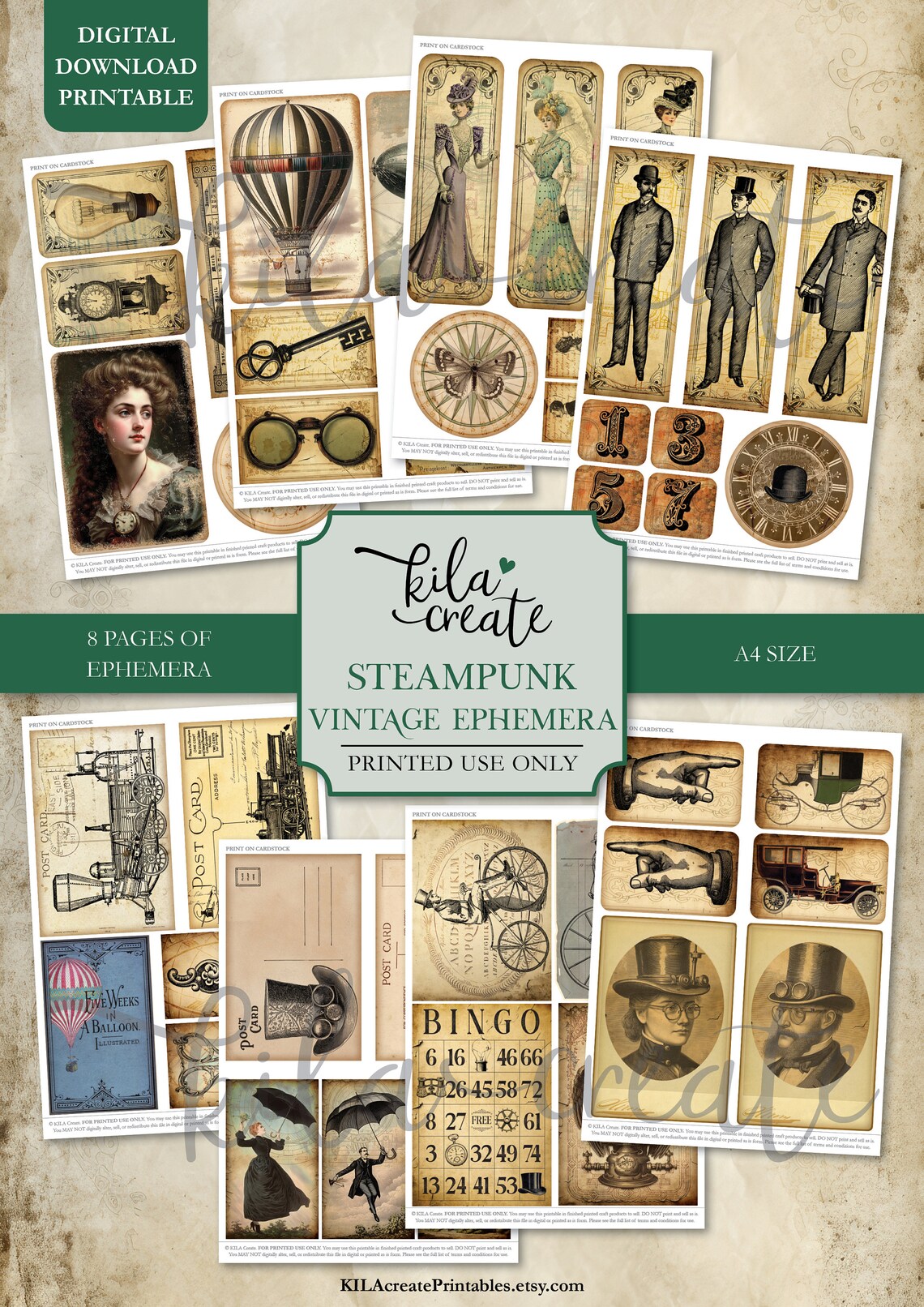 Vintage Steampunk Ephemera Pack, Victorian Ephemera, Junk Journal Kit ...