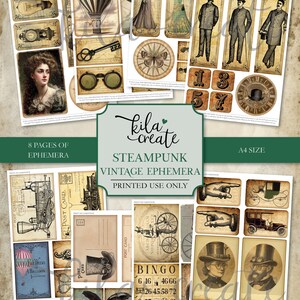 Vintage Steampunk Ephemera Pack, Victorian Ephemera, Junk Journal Kit ...